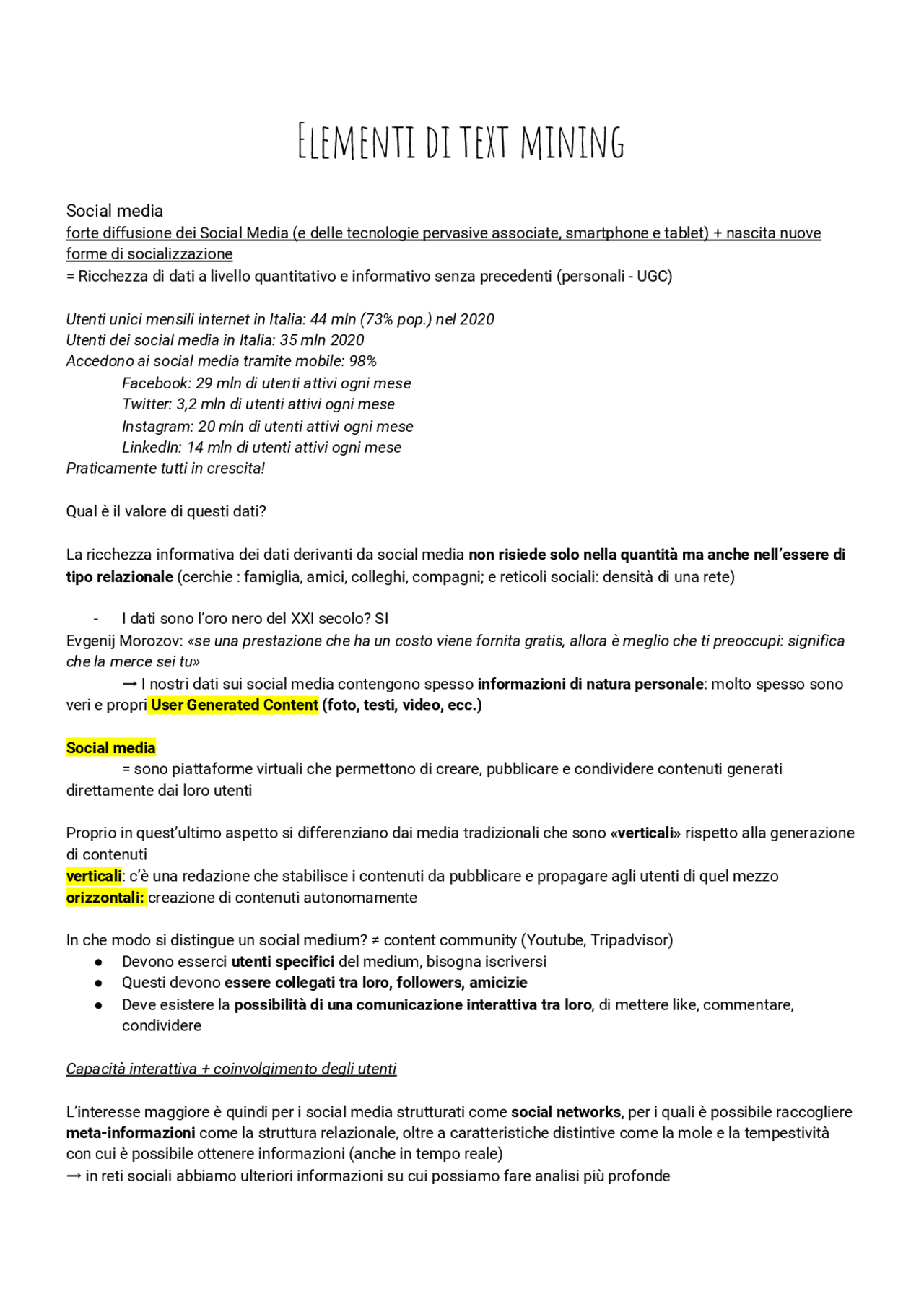 Analisi Dei Dati Per Il Marketing Digitale Text Mining Docsity