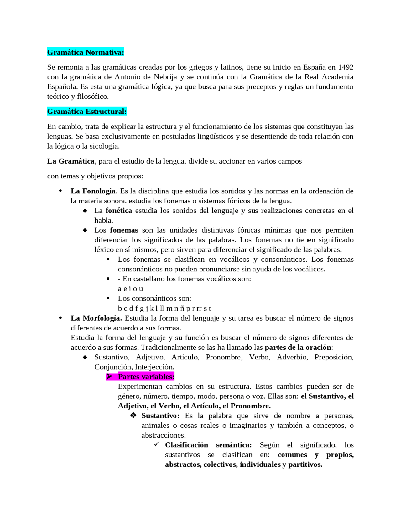 Diferentes tipos de gramática y sus componentes - Docsity