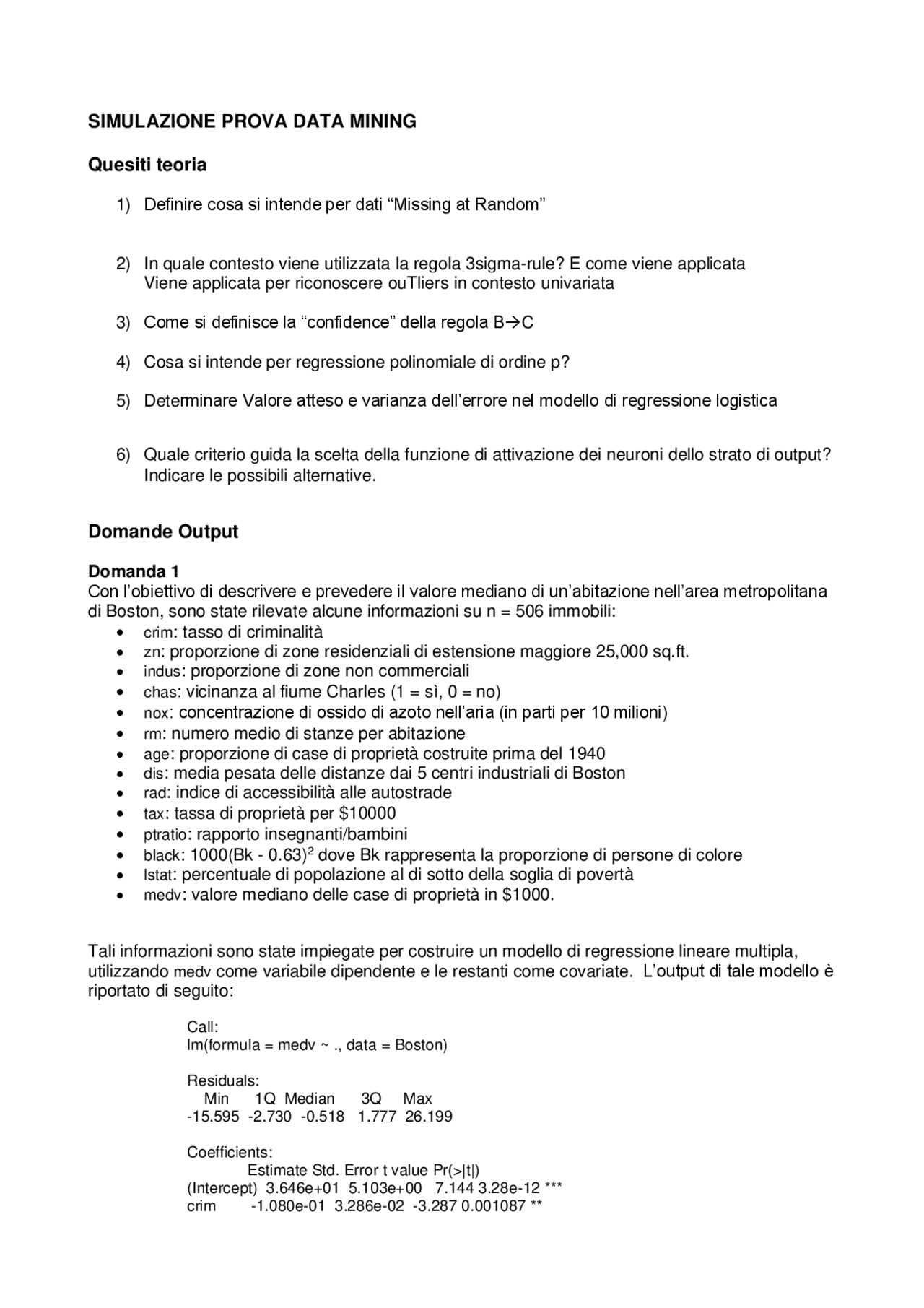 Data Mining Simulazione Esame Esercizi Di Statistica Docsity