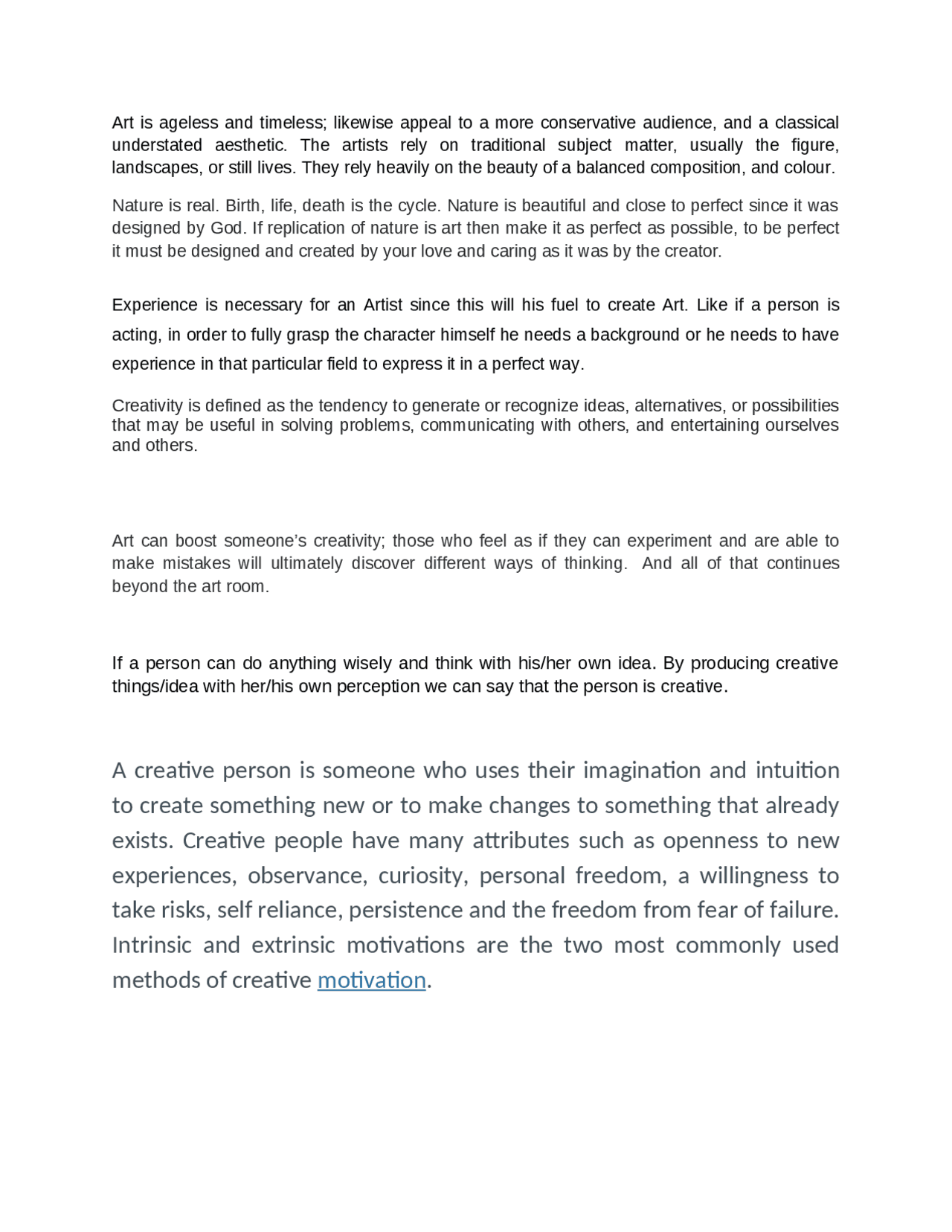 Research about arts and its importance - Docsity