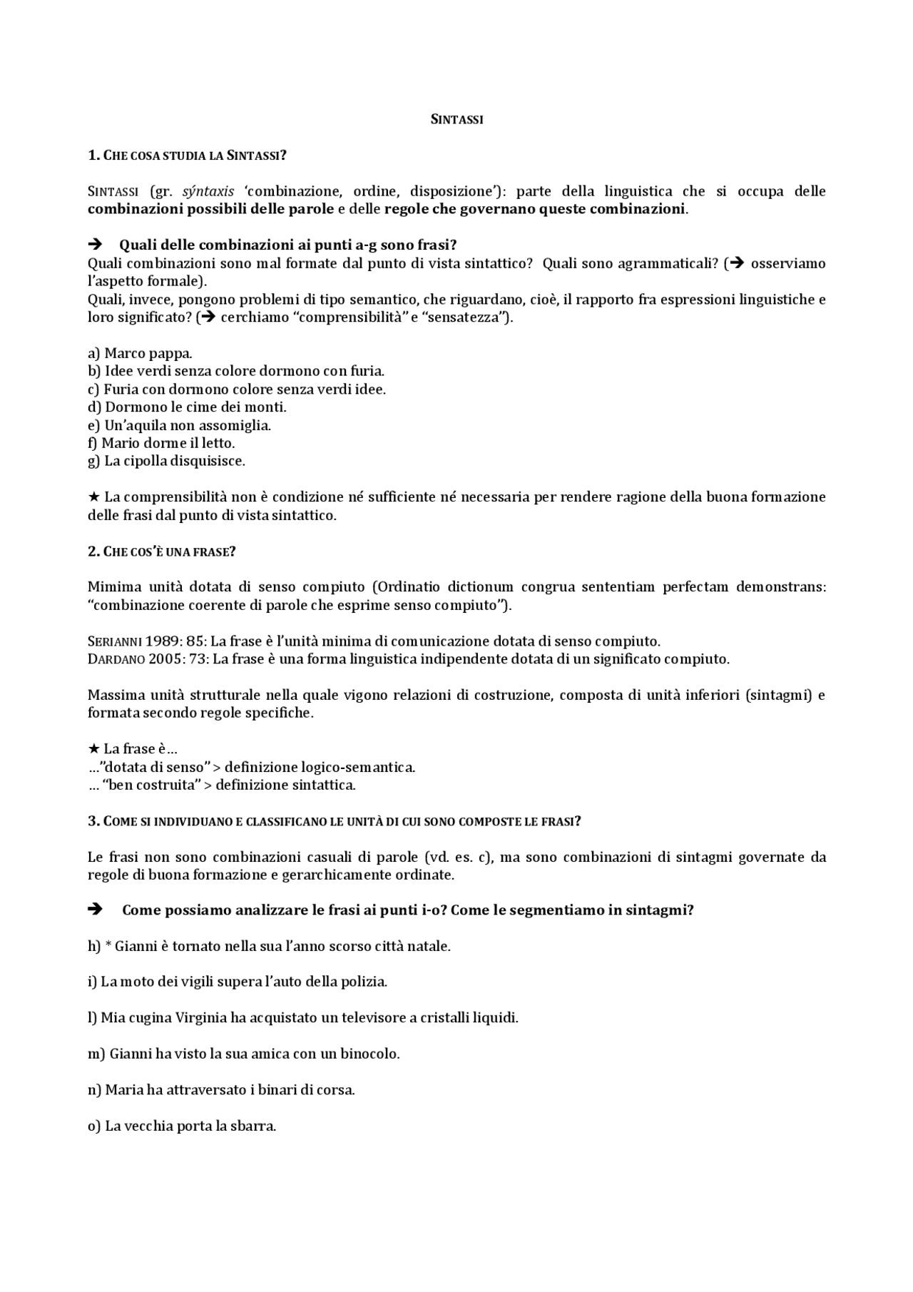 Capitolo Sintassi Linguistica Generale Docsity