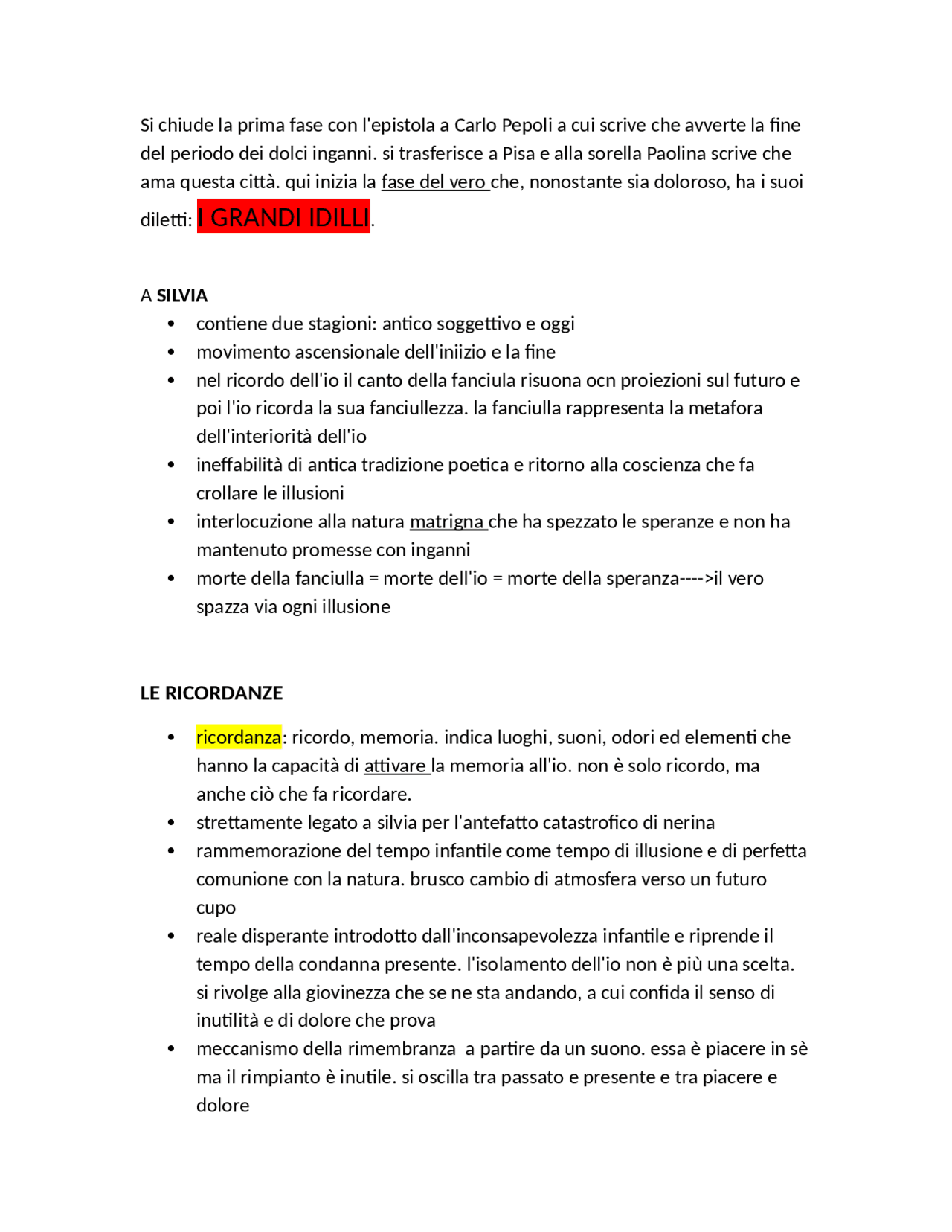 Grandi Idilli Leopardi Docsity