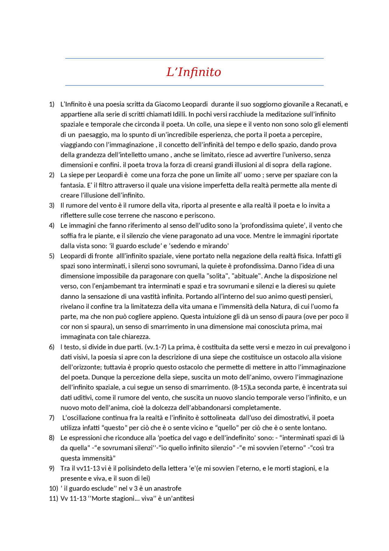 Analisi Del Testo Infinito Leopardi Docsity
