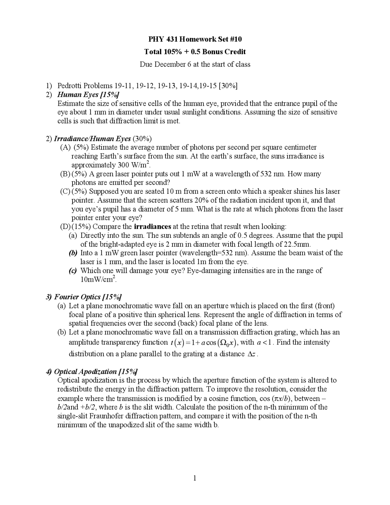 Phy431 Optics Lab Homework Docsity