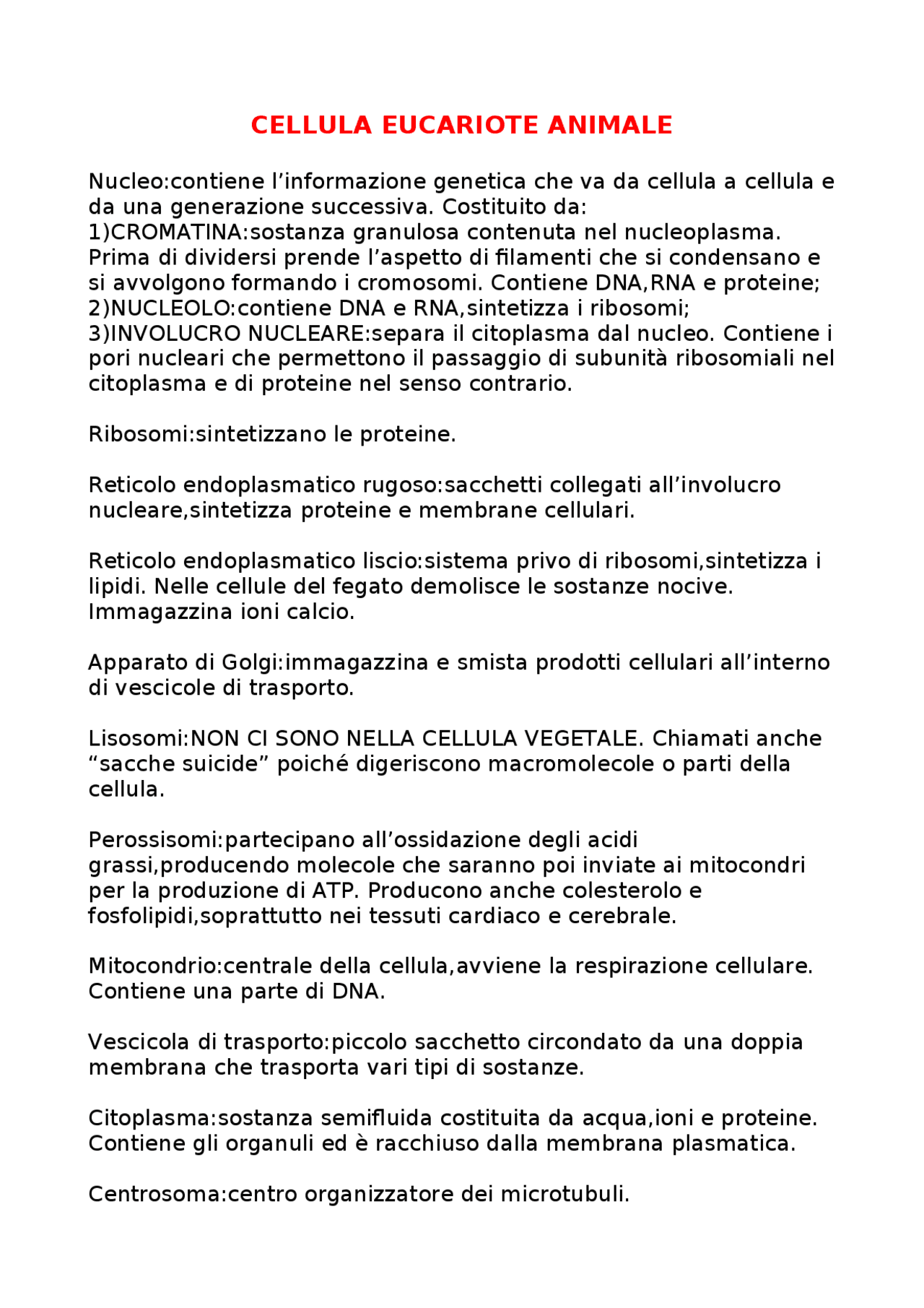 Cellula eucariote animale e vegetale - Docsity