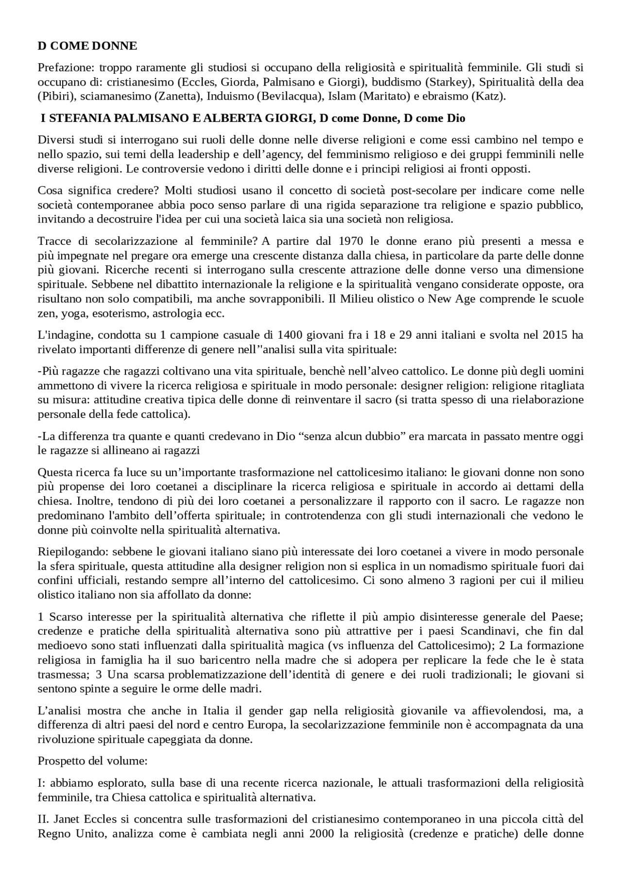 Riassunto D Come Donne D Come Dio Docsity