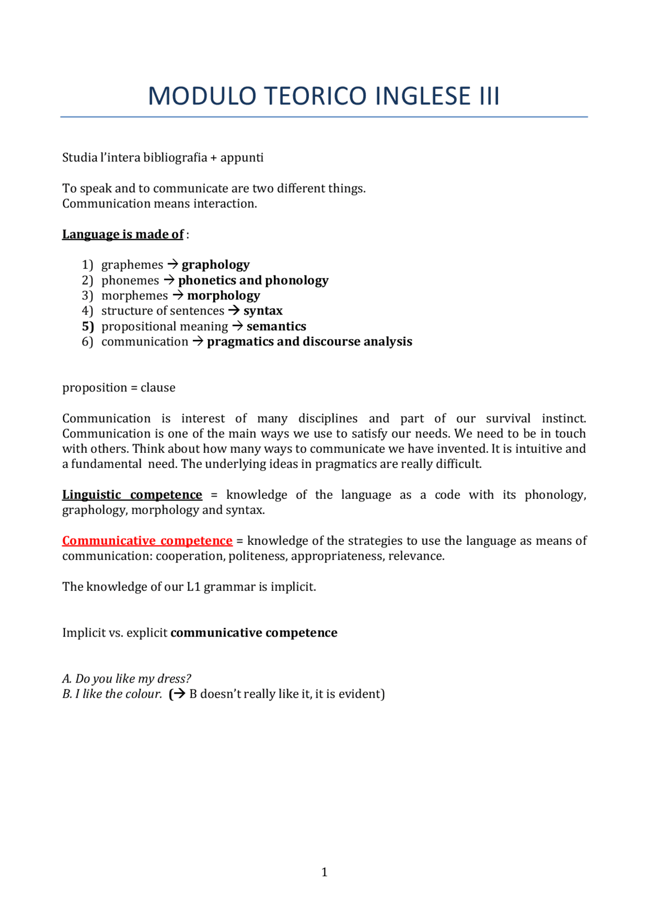 Appunti Modulo Teorico Inglese 3 Unige Prof Zurru Docsity
