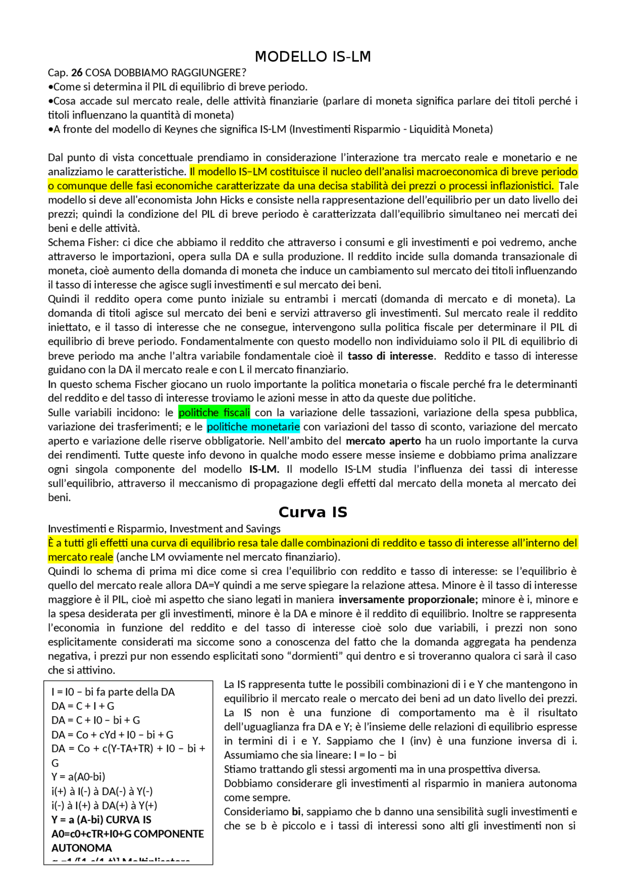 Spiegazione Con Grafici Modello Is Lm Docsity