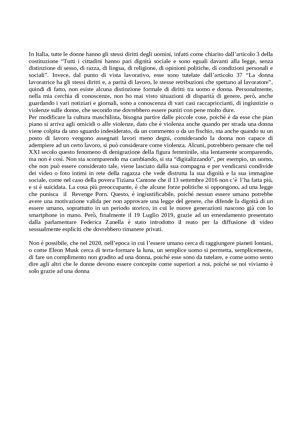Testo Sui Diritti Delle Donne Docsity