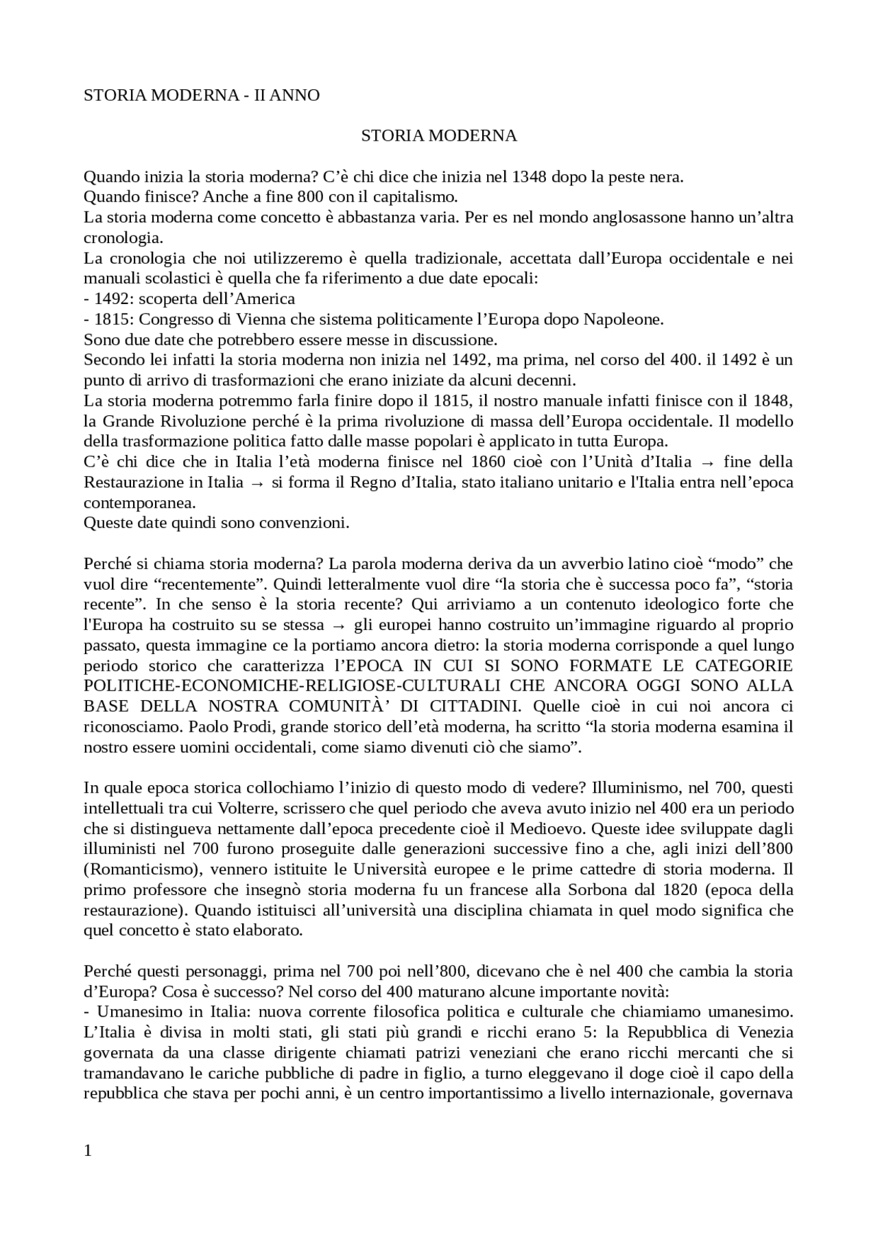 Storia moderna - Carlo Capra - Riassunto - Docsity