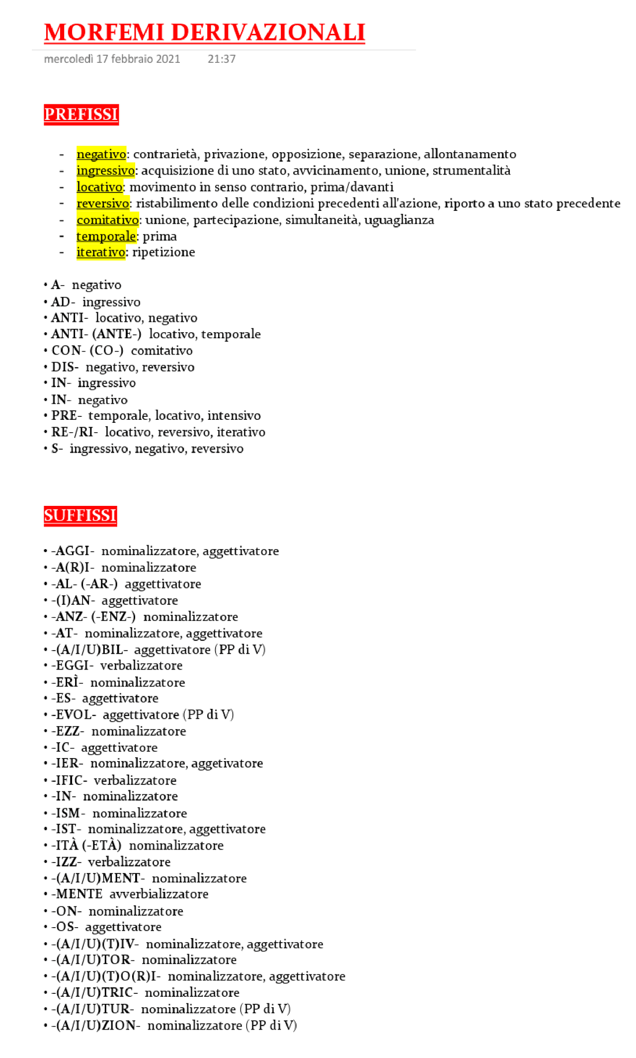 Morfemi Grammaticali Appunti Di Linguistica Docsity