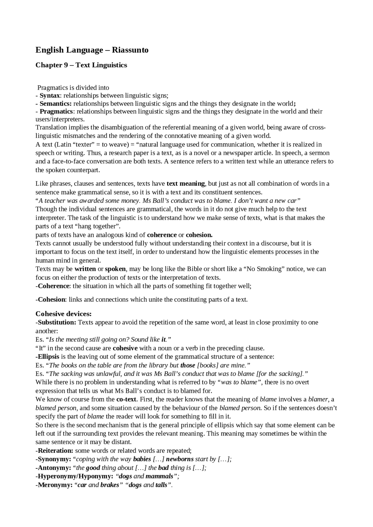 English Text Linguistics: Main Concepts and Examples - Docsity