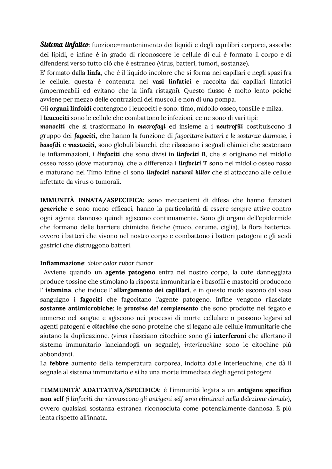 Sistema Linfatico E Immunità Docsity