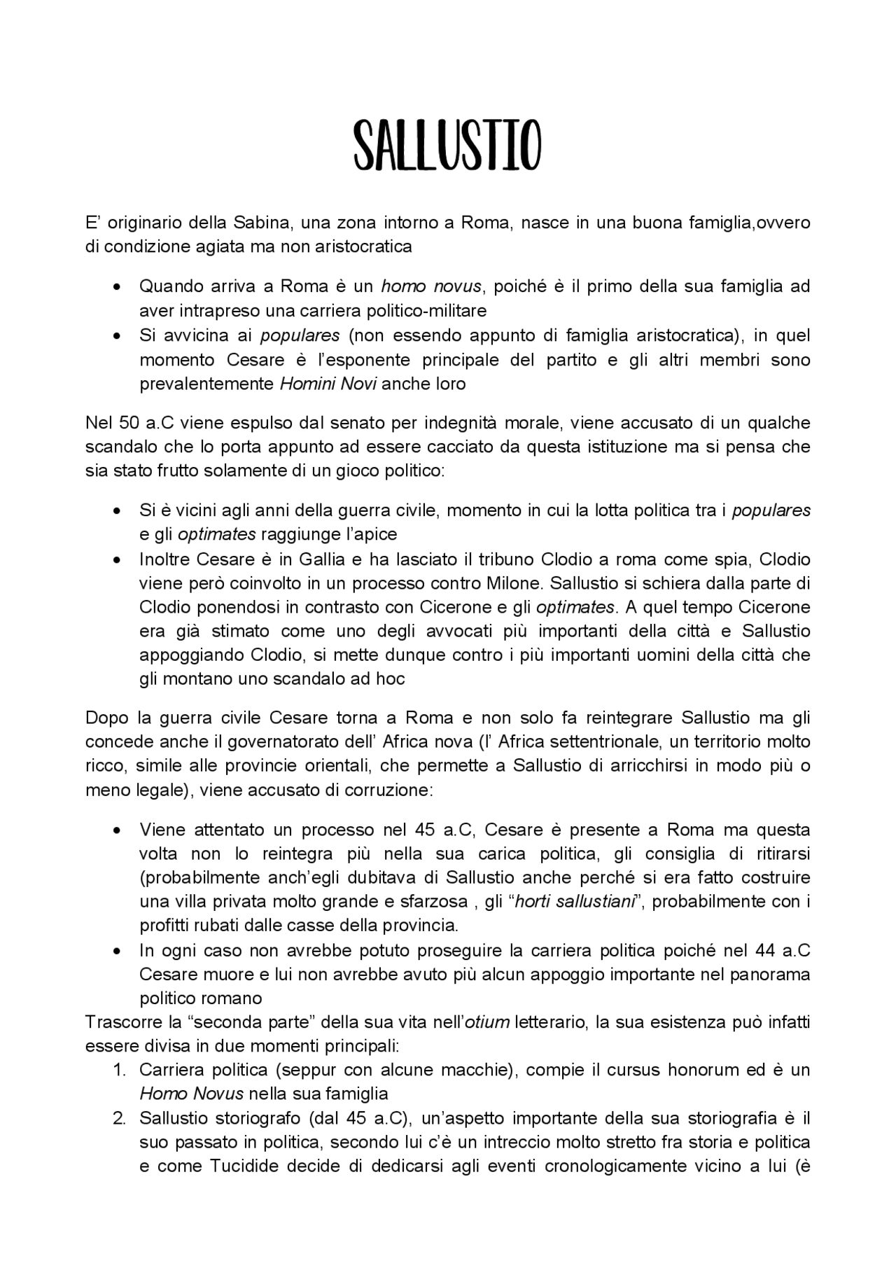 Appunti Sallustio E Catullo Docsity