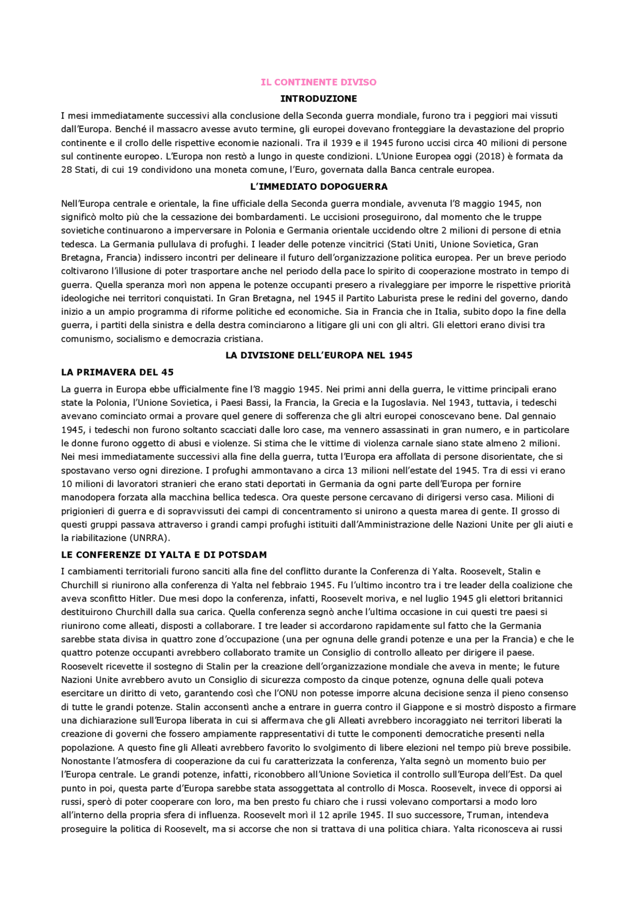 Il Continente Diviso William I Hitchcock Docsity