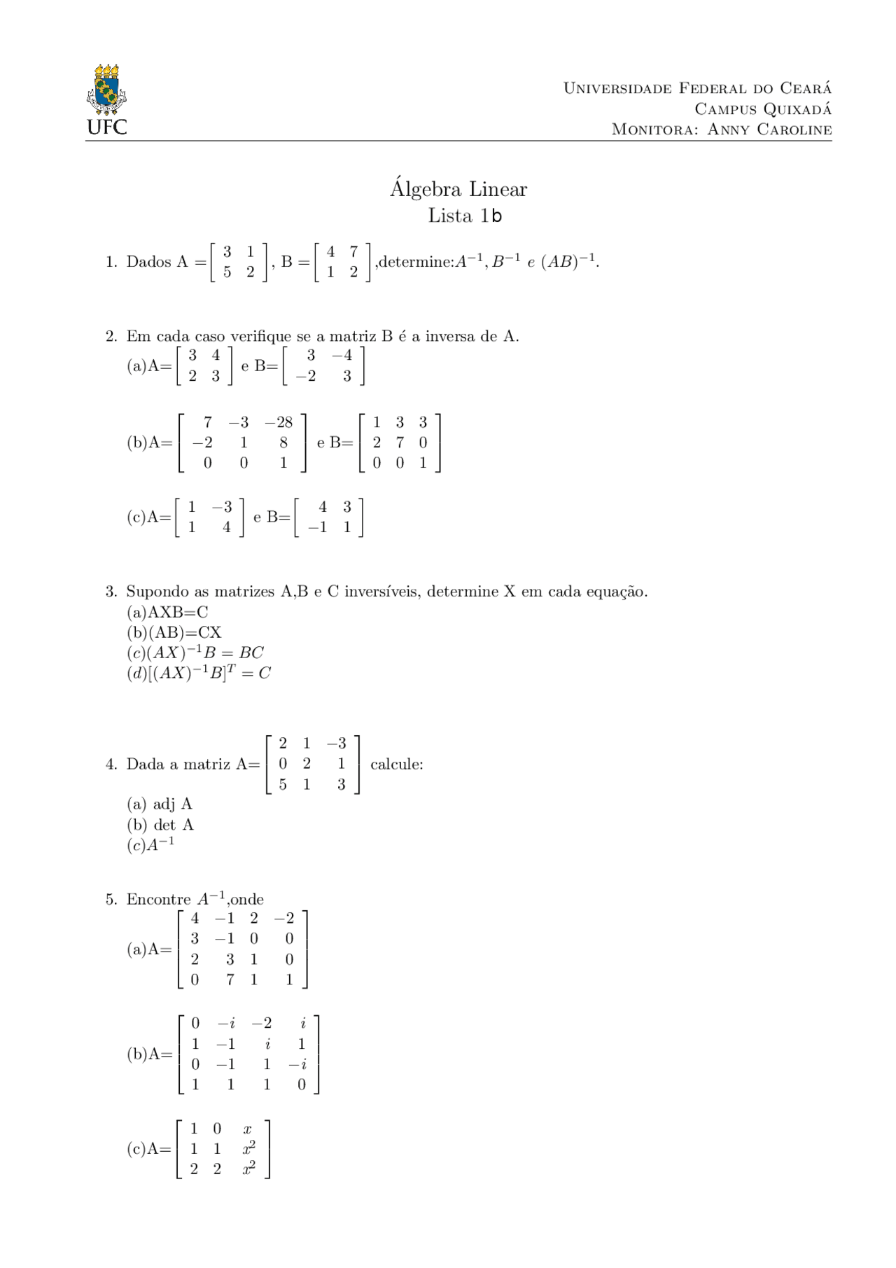 Exercício Algebra Linear Docsity