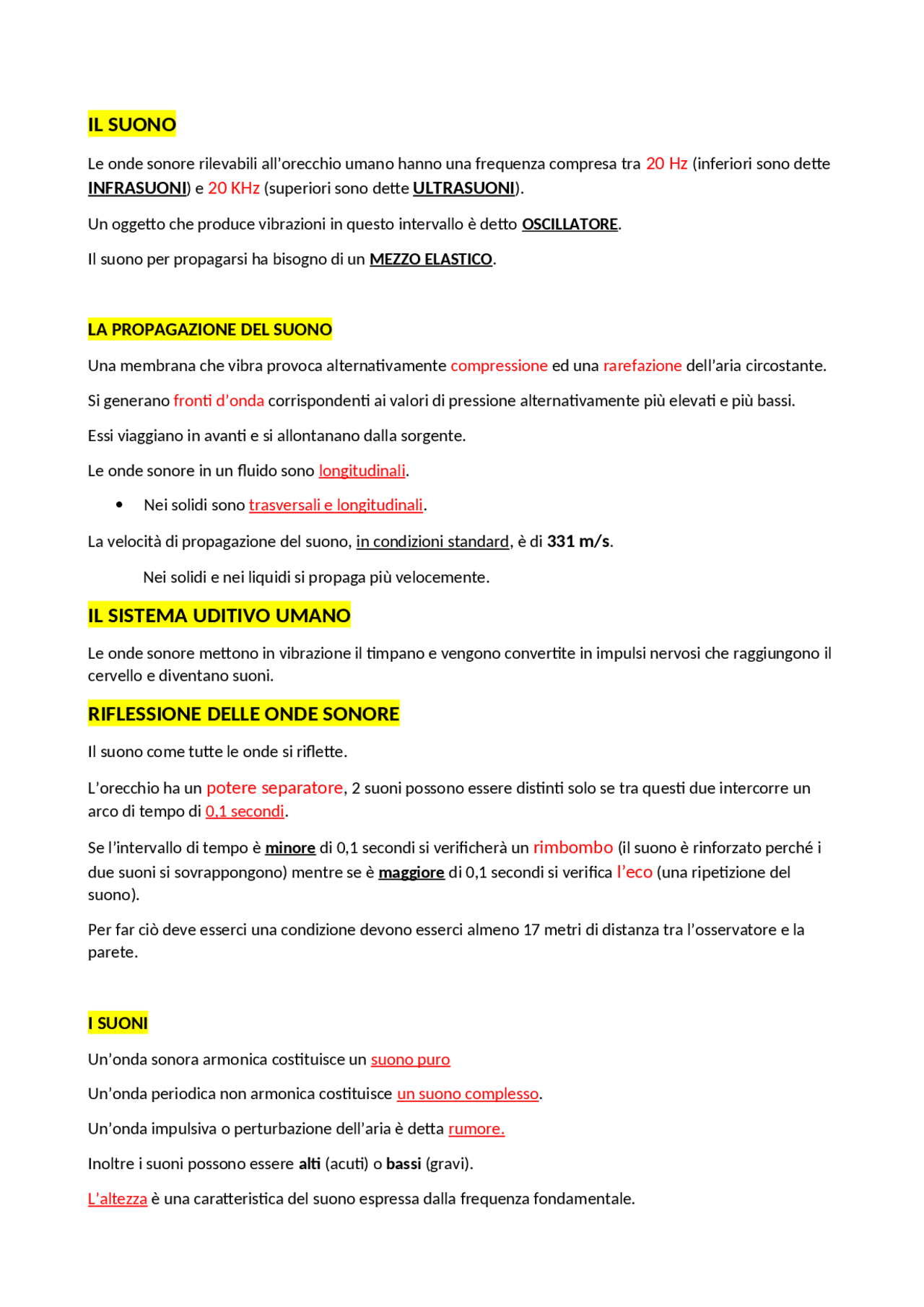 Il Suono E La Luce Appunti Docsity