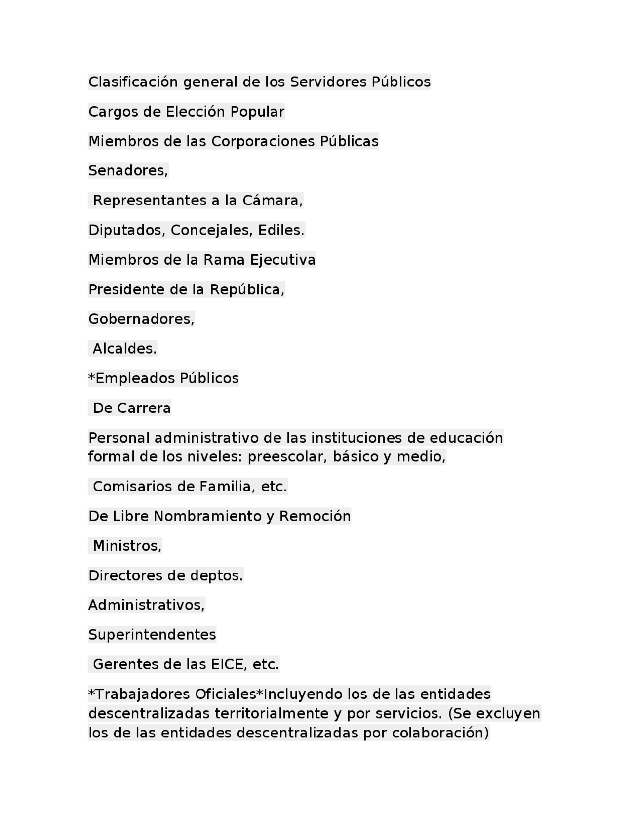CLASIFICACION GENERAL DE LOS SERVIDORES PUBLICOS - Docsity