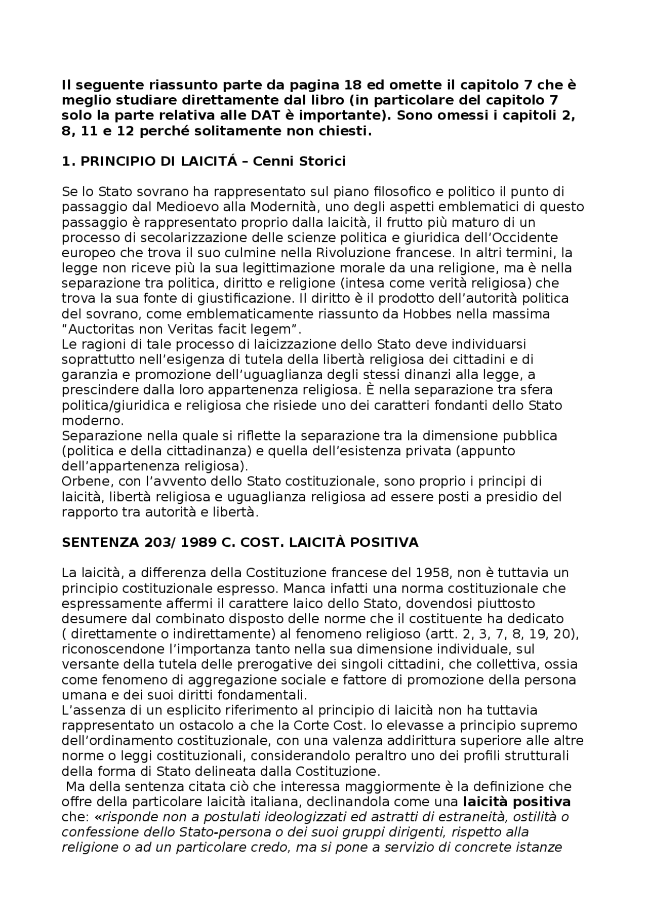 Diritto Ecclesiastico Docsity