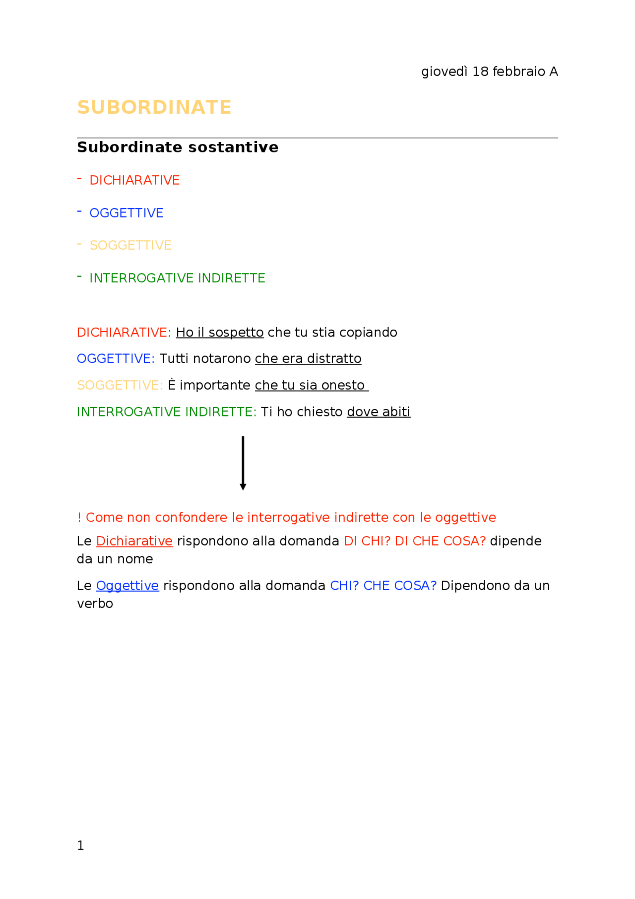 Appunti proposizioni subordinate sostantive - Docsity