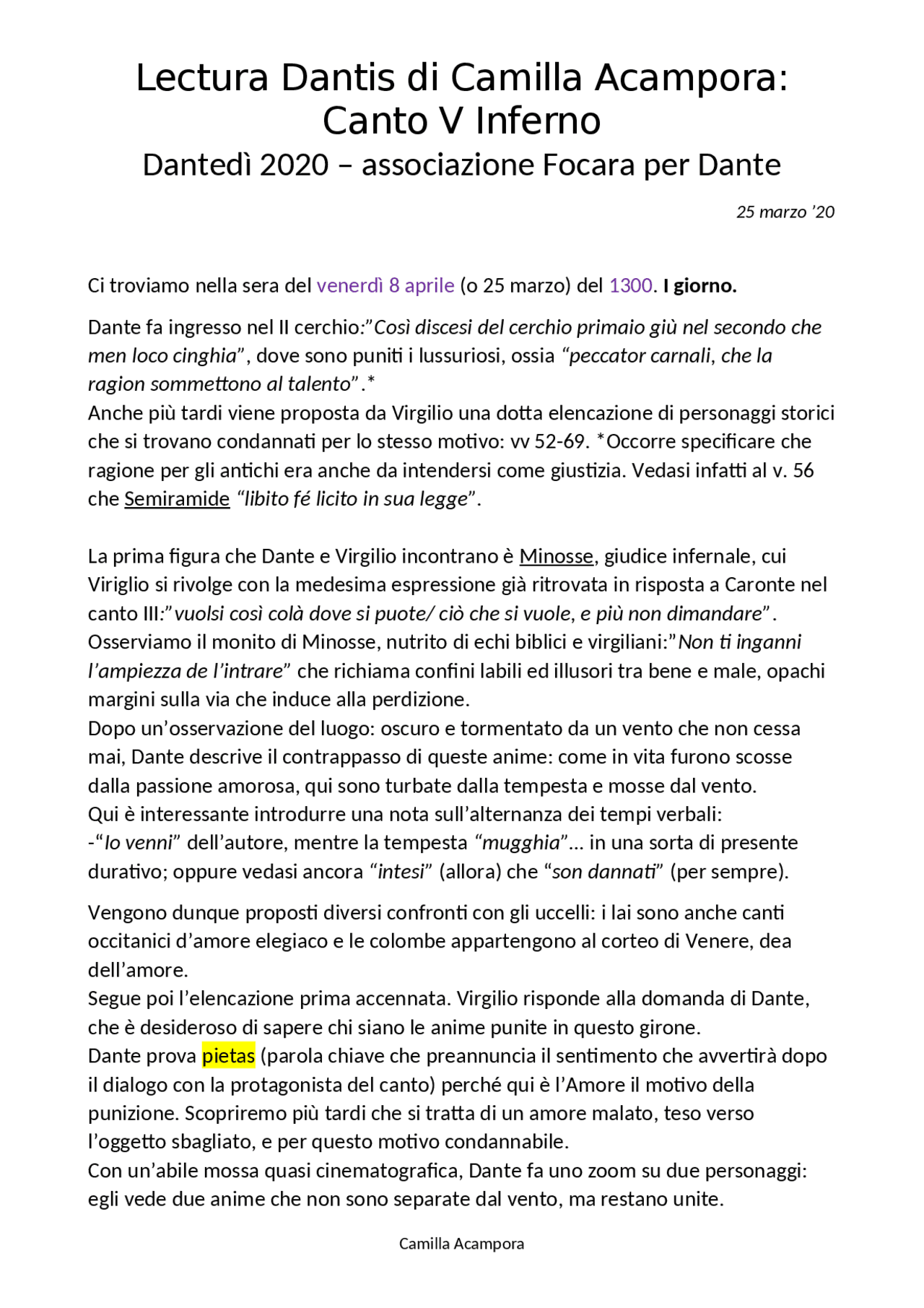 Divina Commedia, Inferno Canto V - Docsity