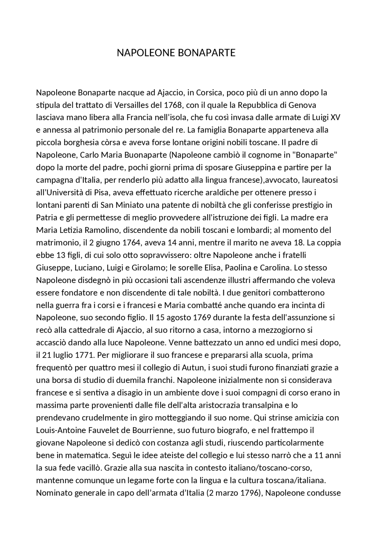 Napoleone Bonaparte Ricerca Docsity