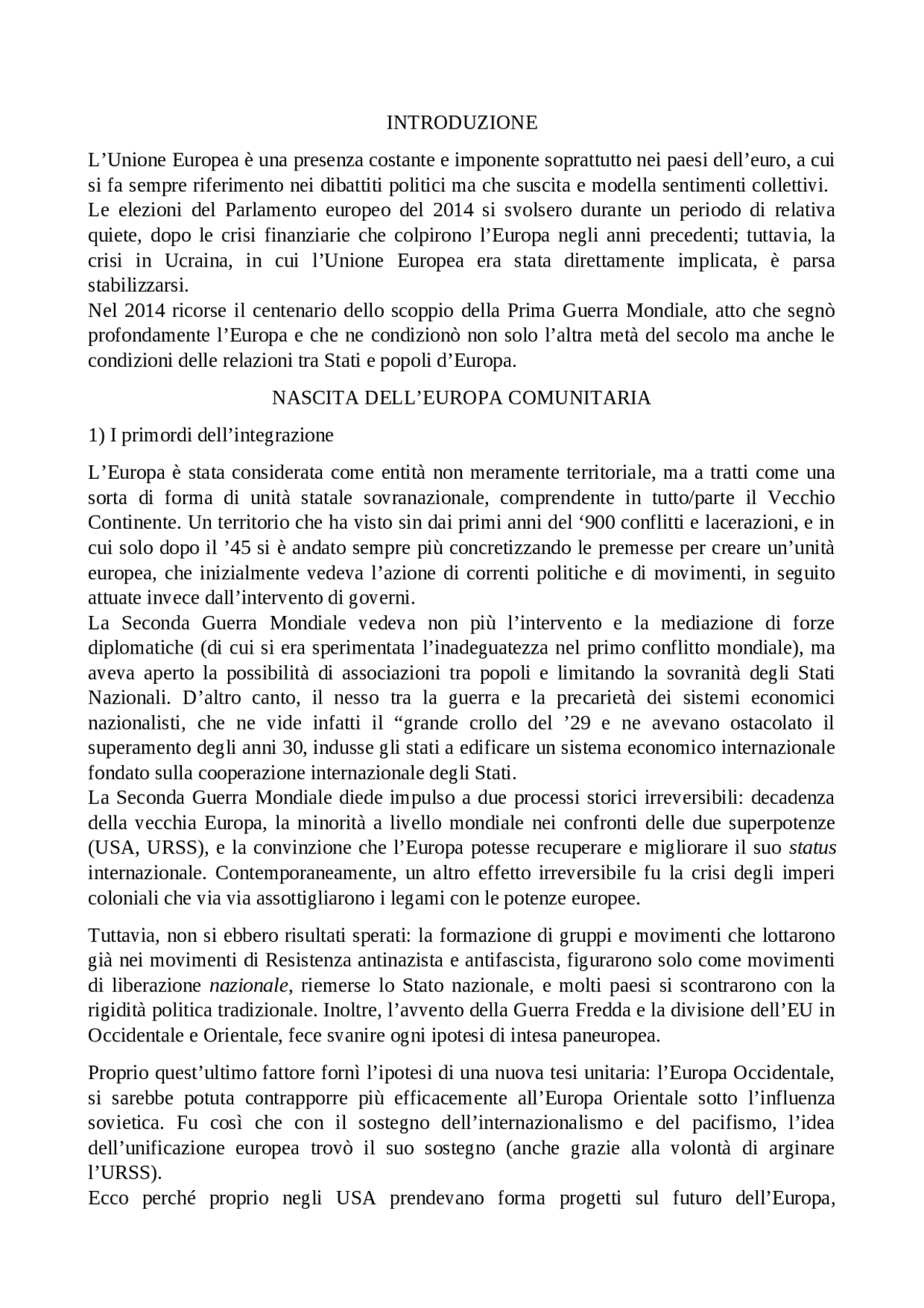 Rapone Storia Dellintegrazione Europea Docsity