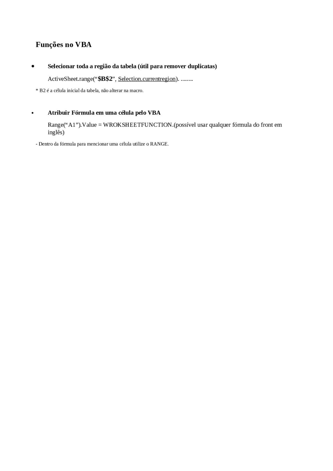 Funções Uteis Vba Excel Docsity