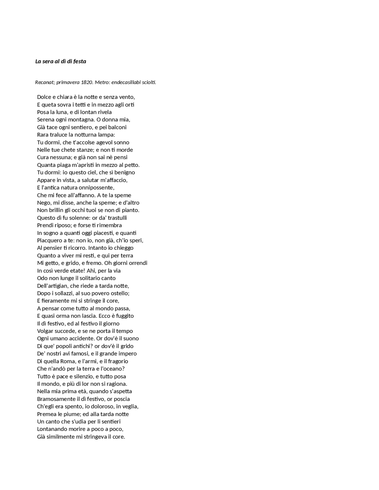 Leopardi Riassunto Ben Fatto Docsity