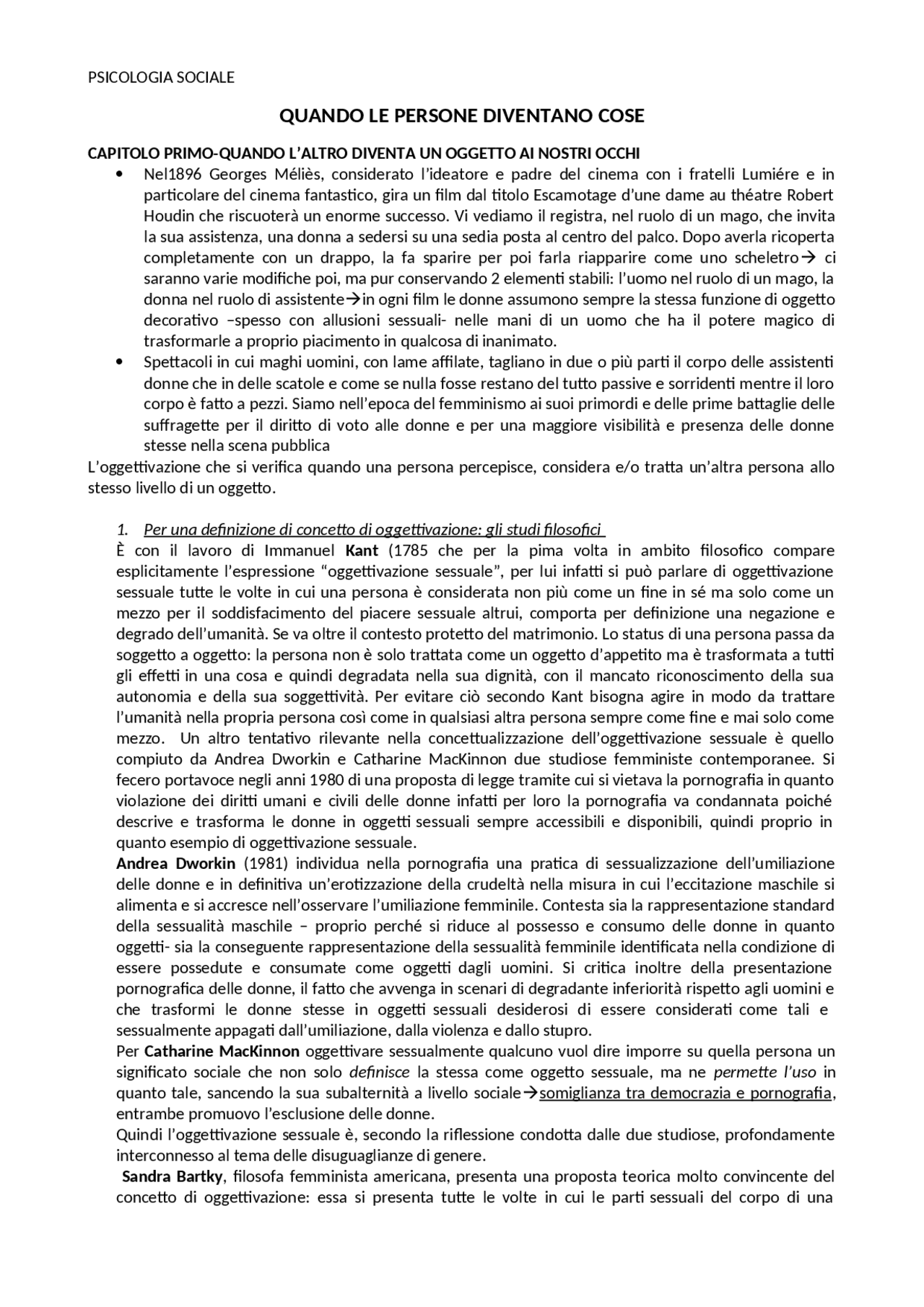 Riassunto Libro Quando Le Persone Diventano Cose Pacilli Docsity