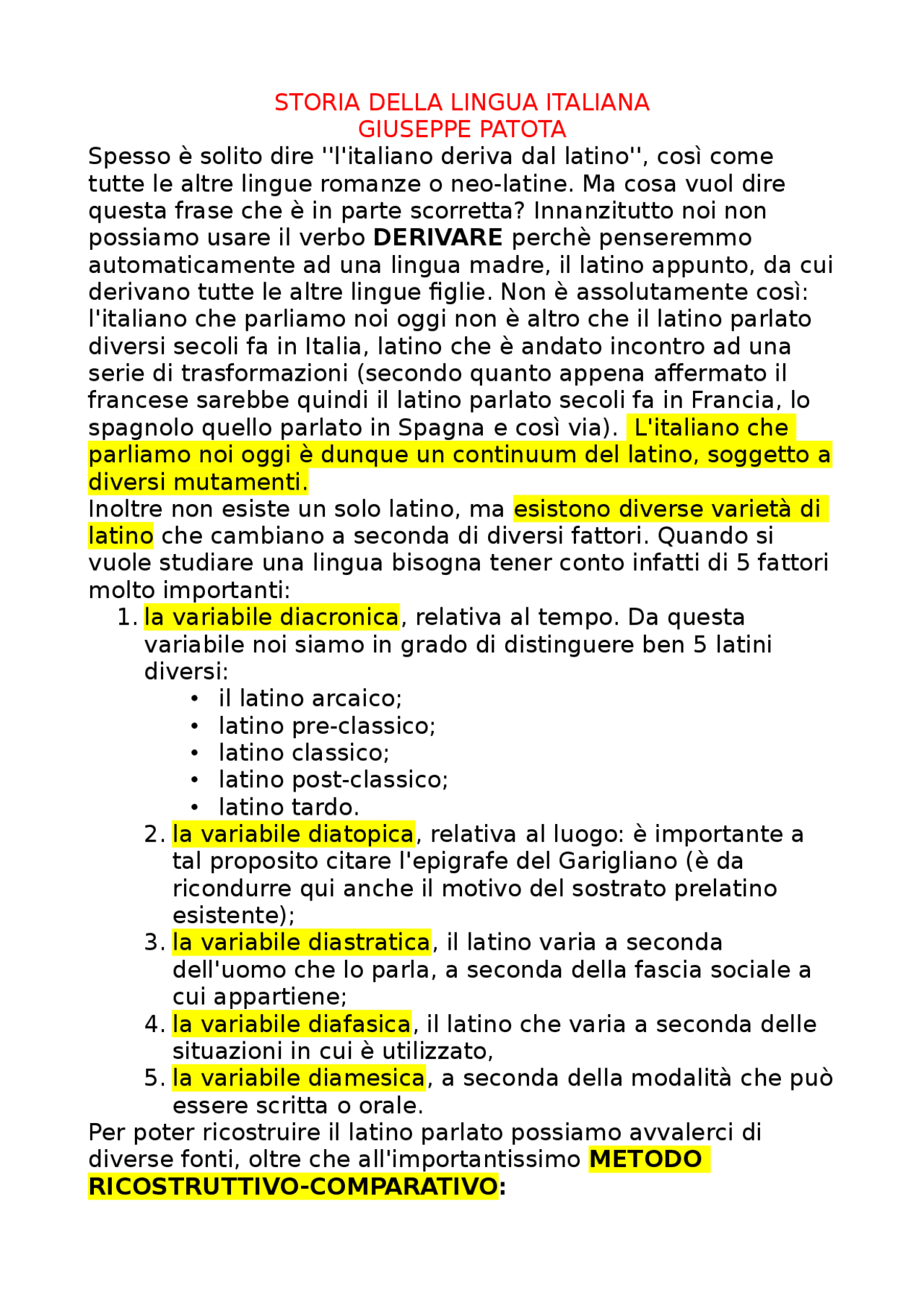 Grammatica Storica Di Giuseppe Patota Docsity