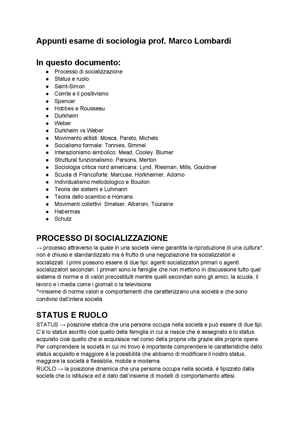 Appunti Sociologia Profmarco Lombardi Docsity