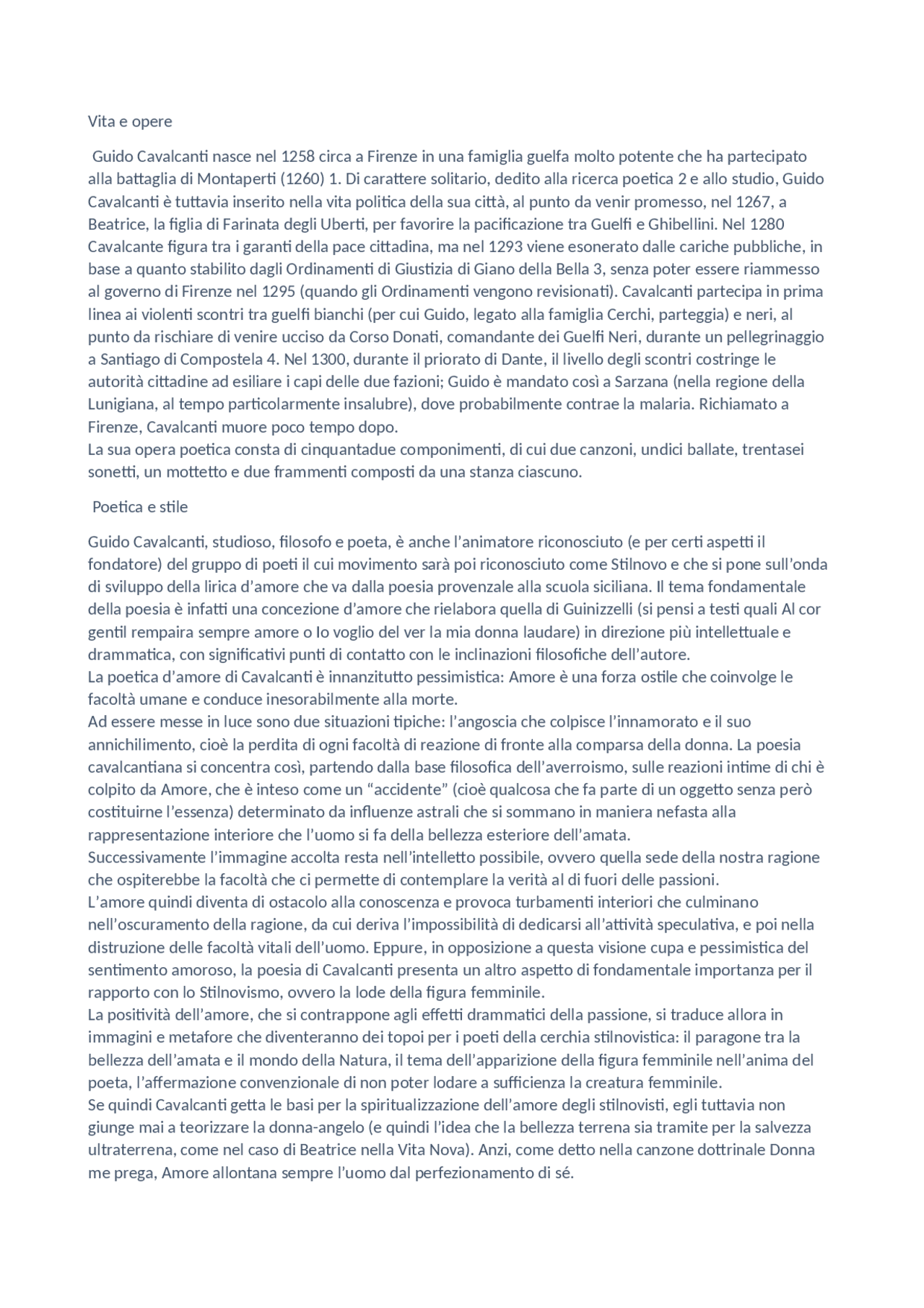 Vita E Poetica Di Guido Cavalcanti Docsity