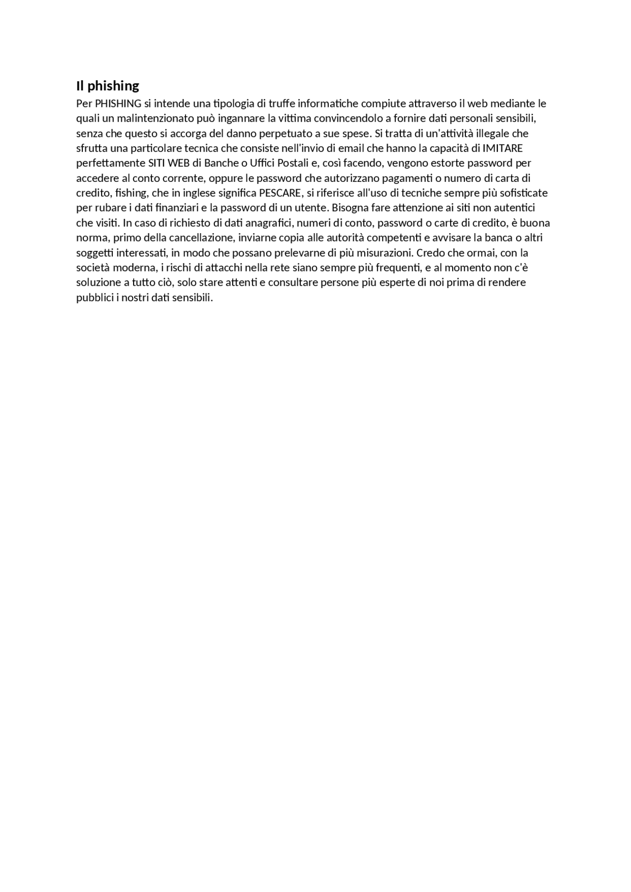 Il phishing, I rischi di rete - Docsity