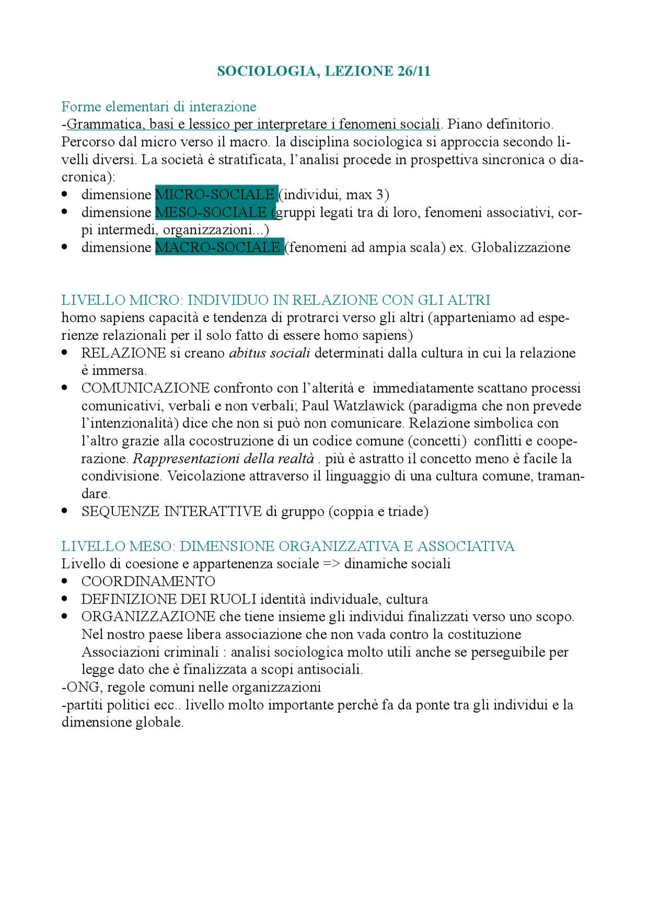 Appunti Sociologia Generale Forme Elementari Di Interazione Docsity