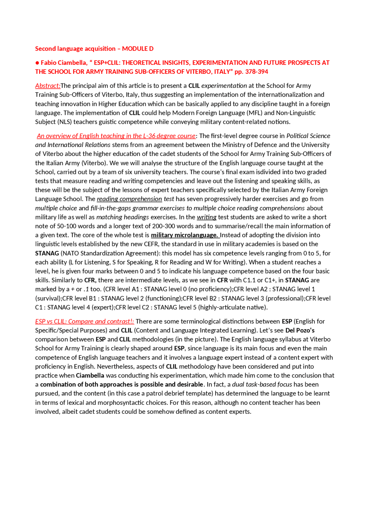 Second Language Acquisition Synthesis Module D Docsity