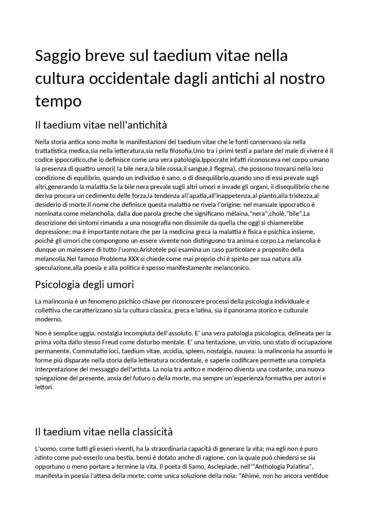 Taedium vitae dai tempi antichi fino all'età moderna | Appunti di ...