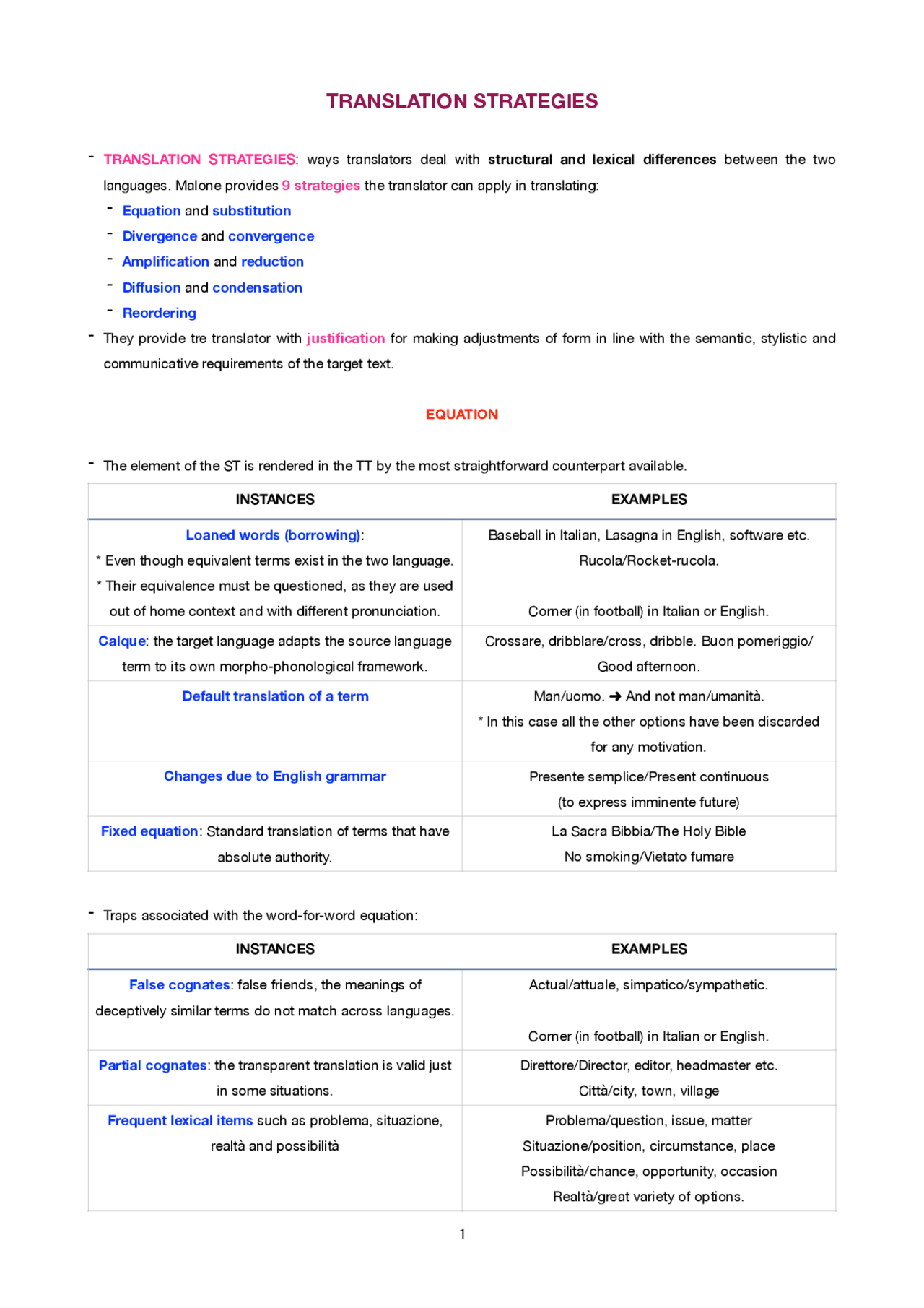 Translation Strategies - Docsity