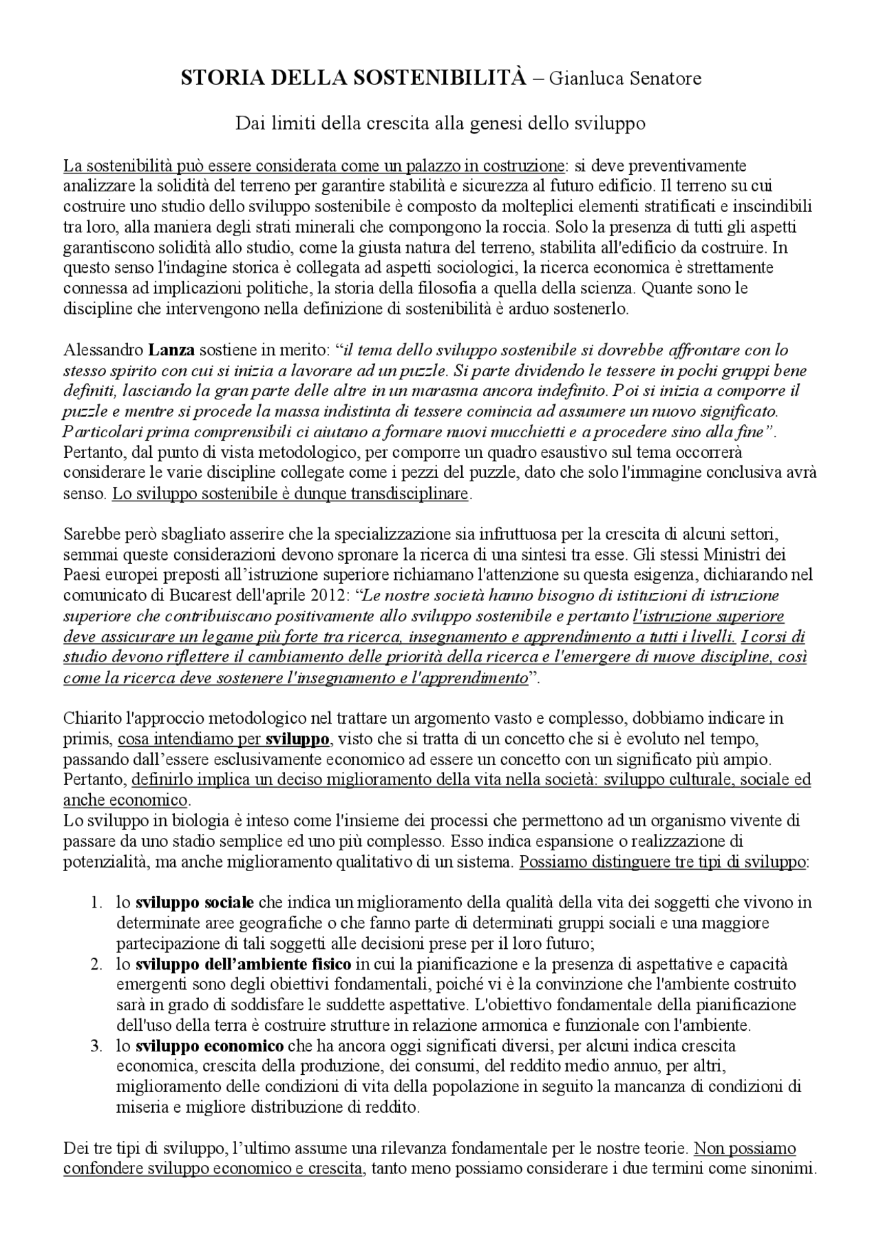 Storia Della Sostenibilità Di Gianluca Senatore Docsity