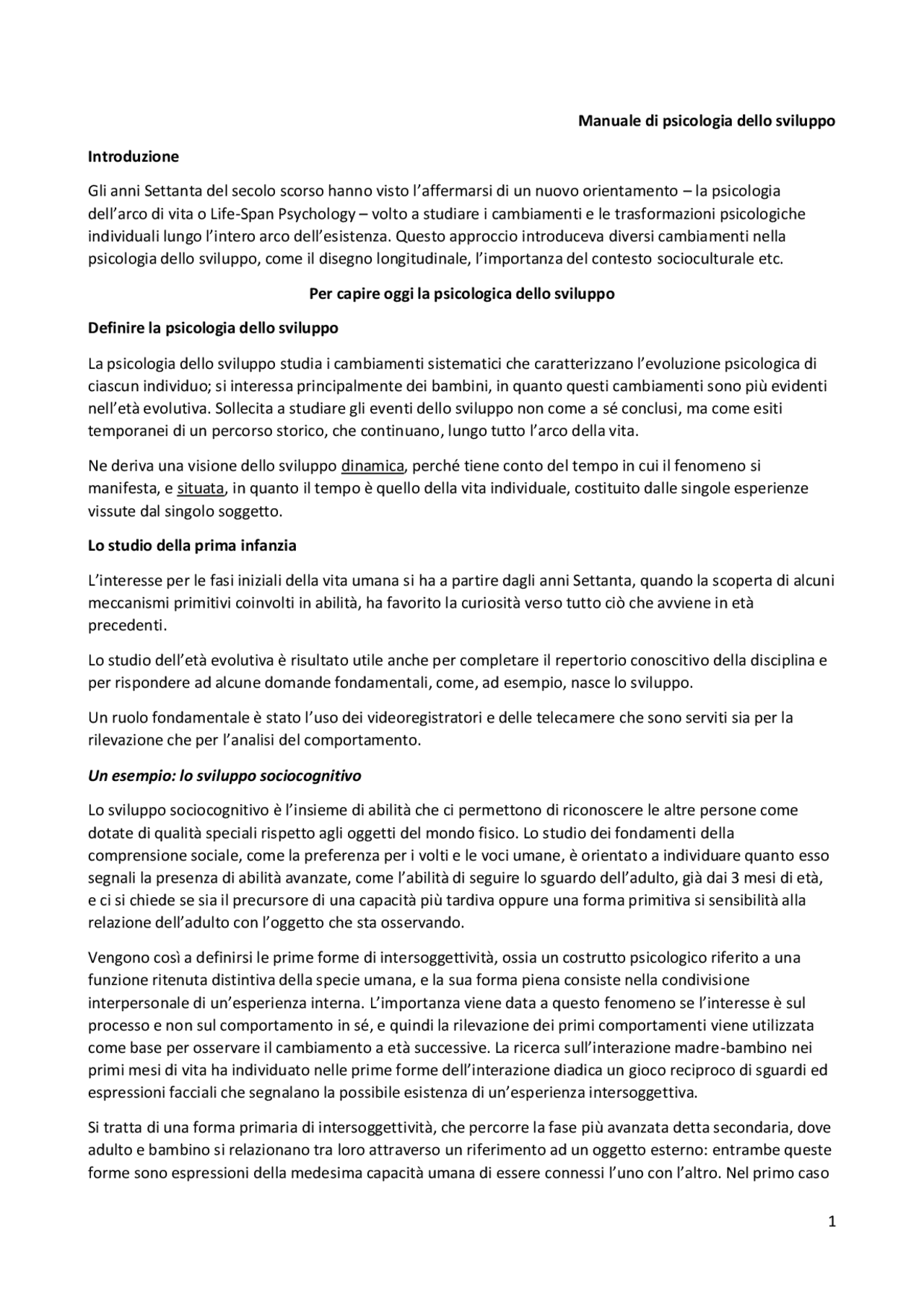 Riassunto Completo Manuale Di Psicologia Dello Sviluppo Barone Docsity