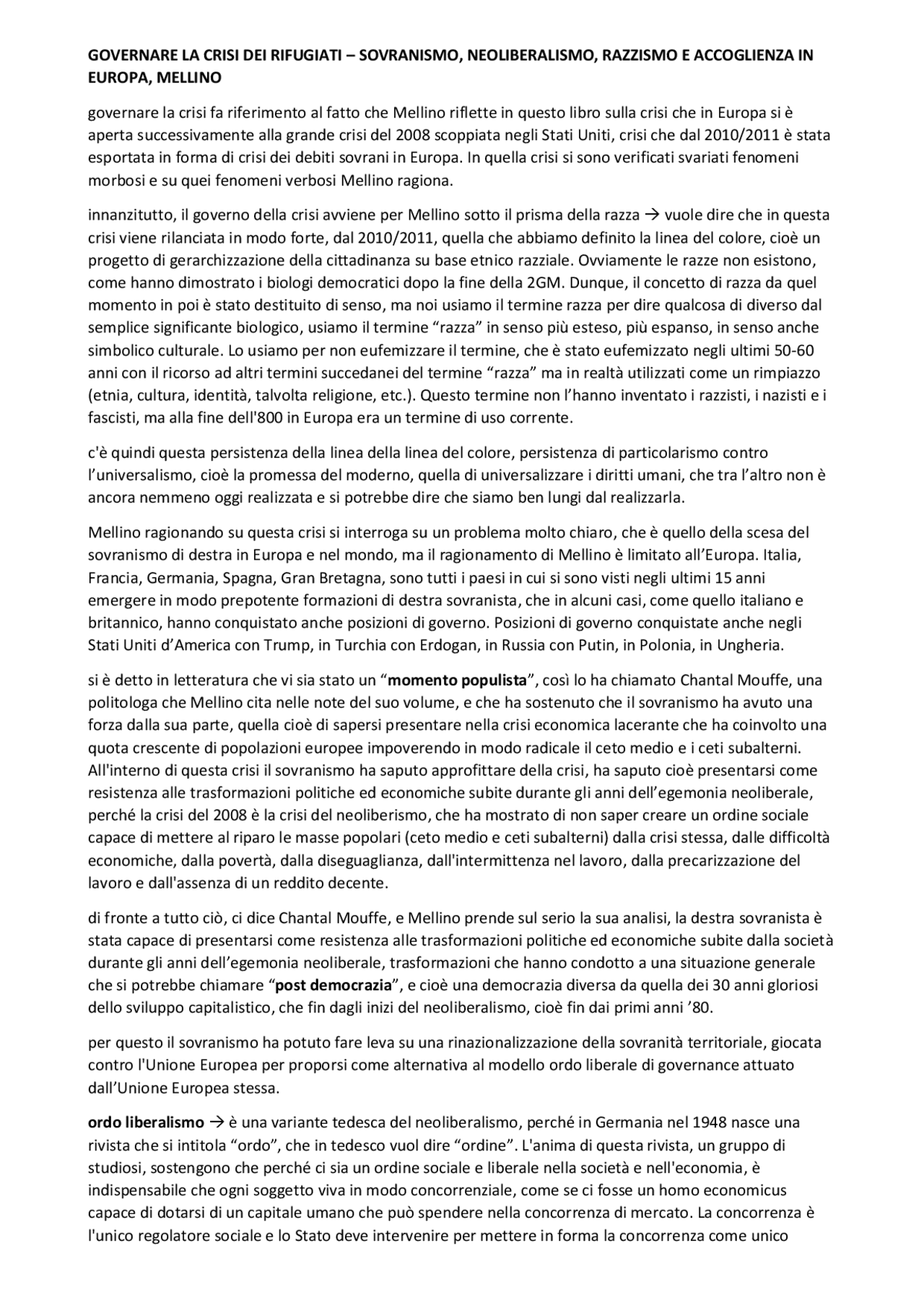 Riassunto "Governare la crisi dei rifugiati" - Mellino | Sintesi del ...