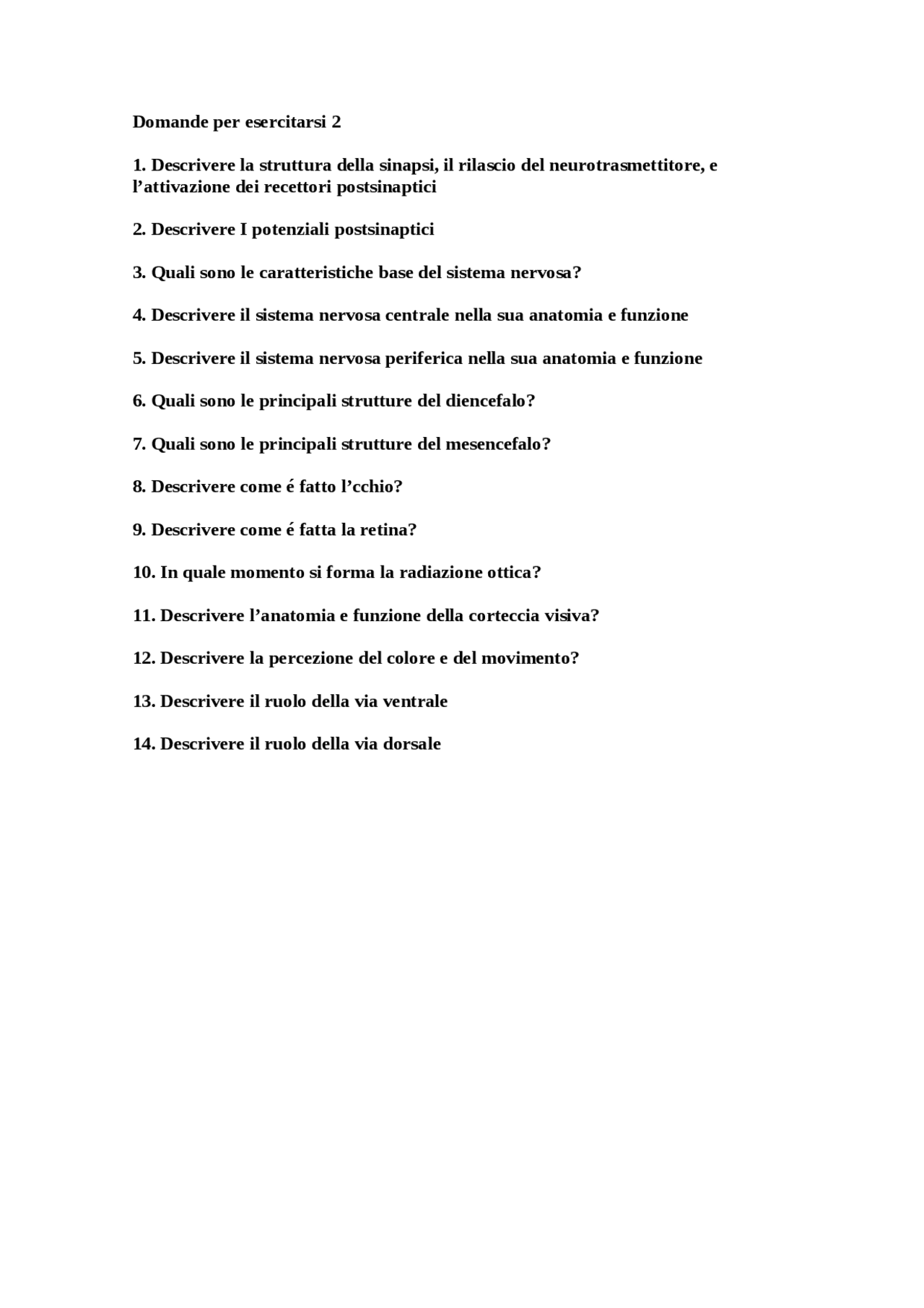 Domande Di Psicobiologia Docsity