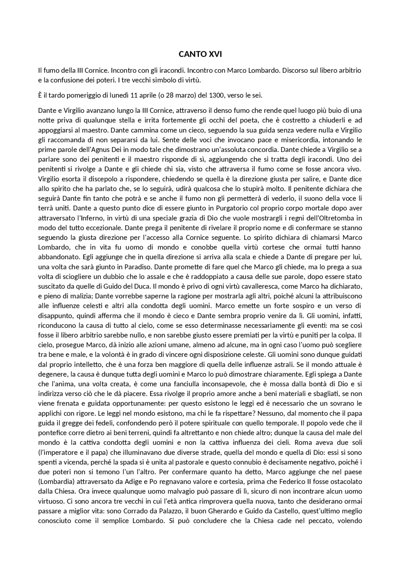 Canto XVI Purgatorio - Docsity