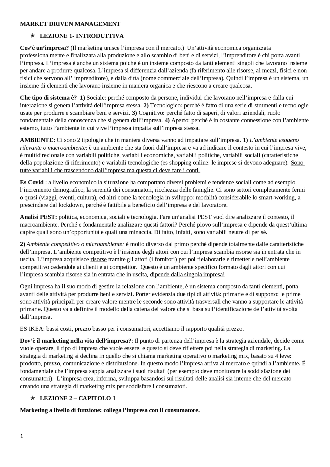 Appunti Market Driven Management Professoressa Grieco Appunti Di