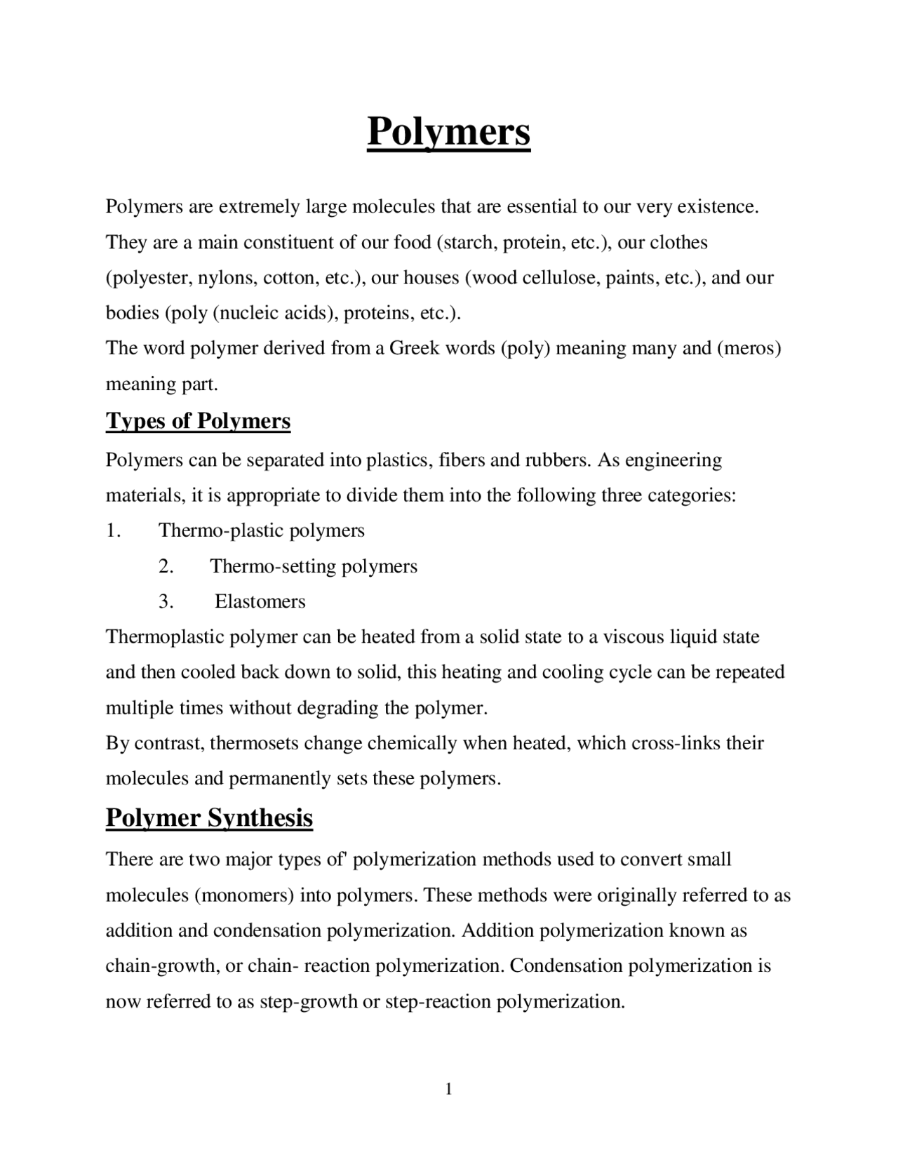 Chimestry Chapter Polymer Docsity