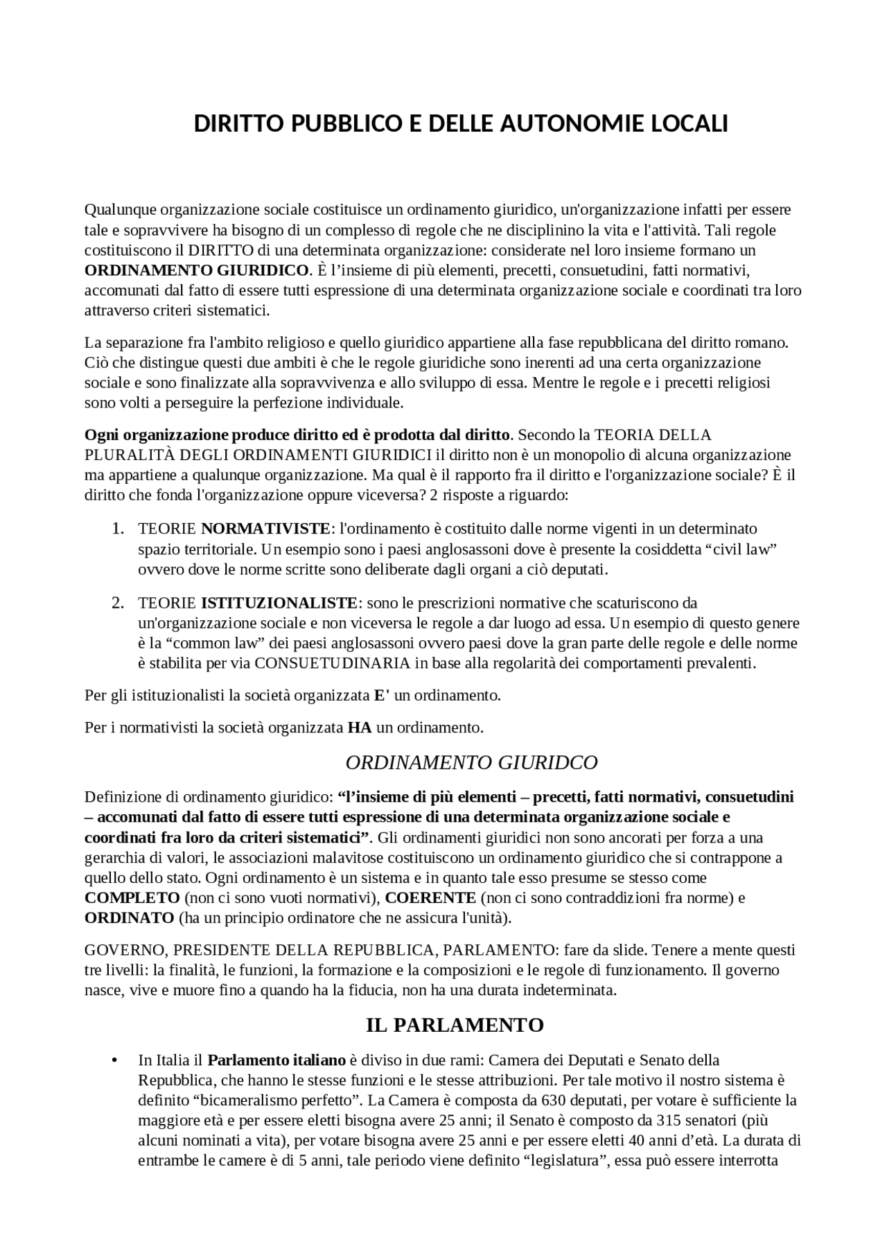 Diritto Pubblico E Delle Autonomie Locali Docsity