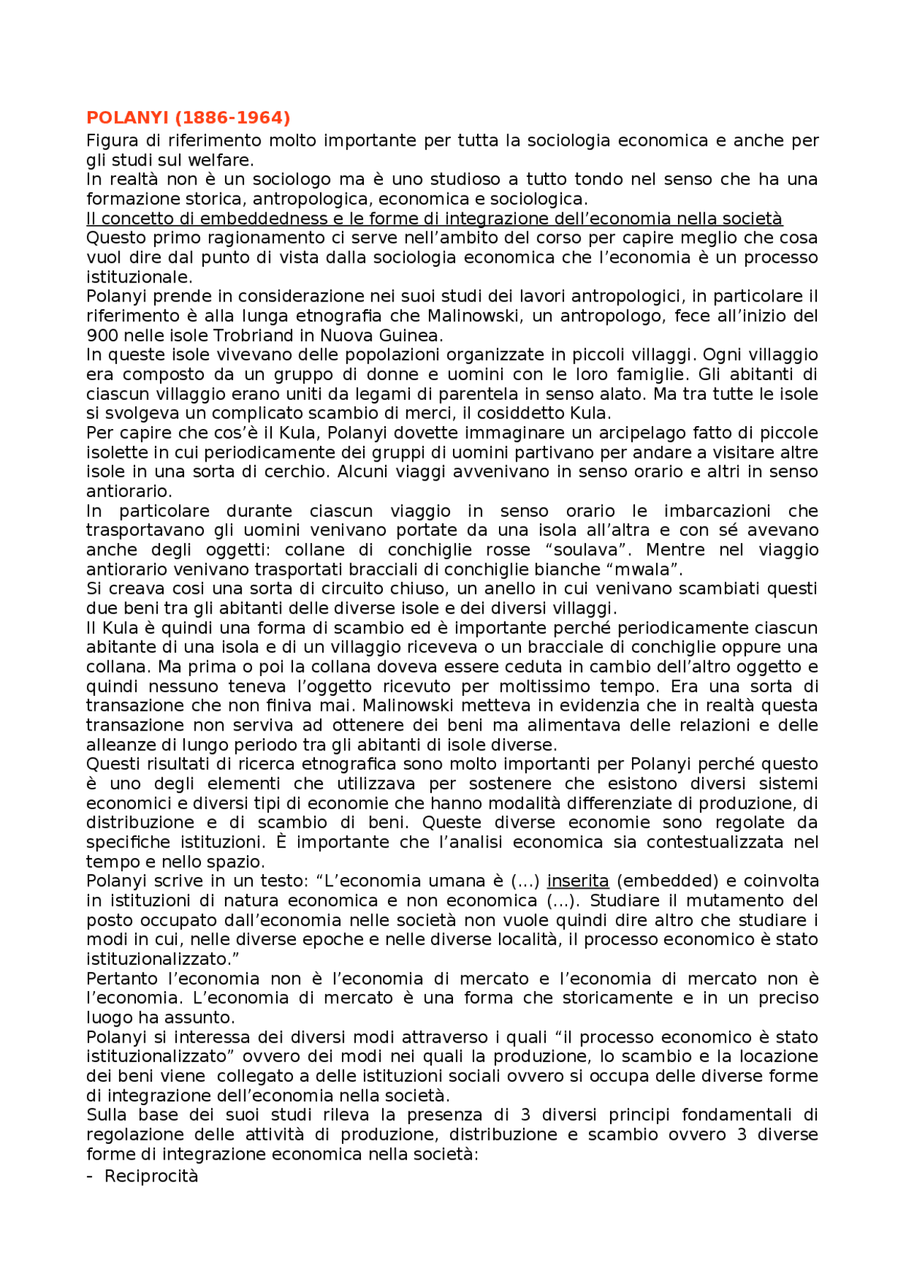 Polanyi 1886 1964 Docsity