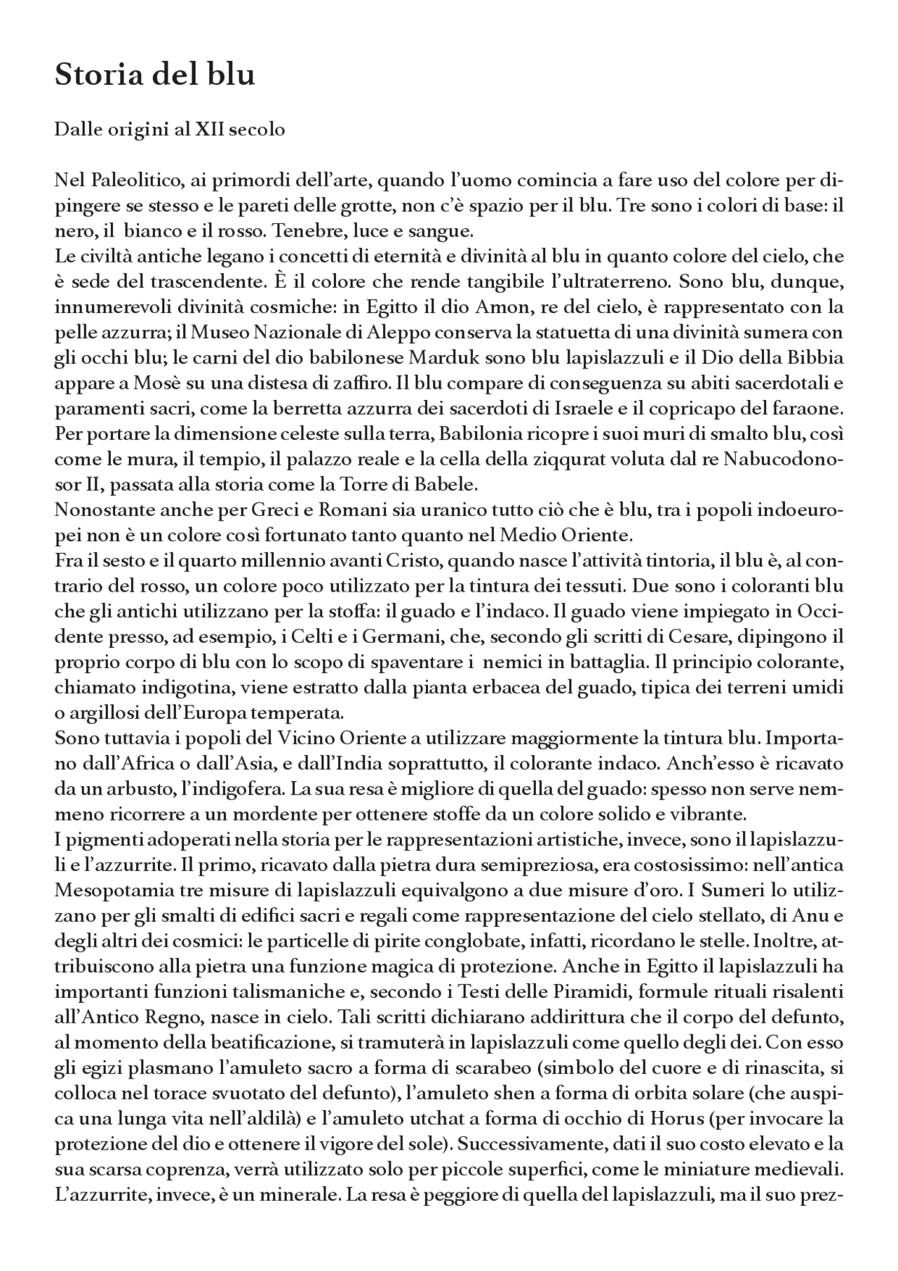 Blu Storia Di Un Colore Docsity