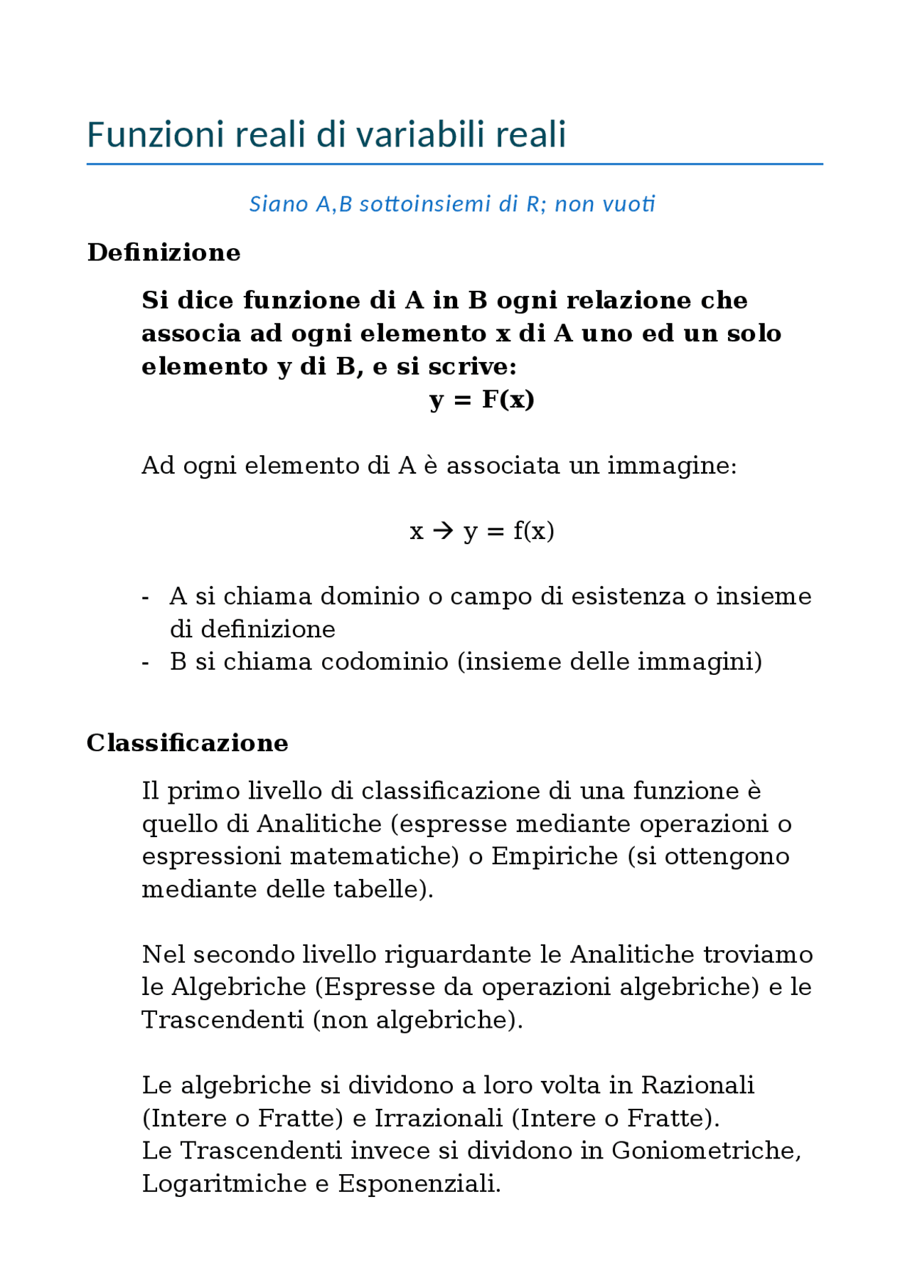 Funzioni Reali Di Variabili Reali Docsity