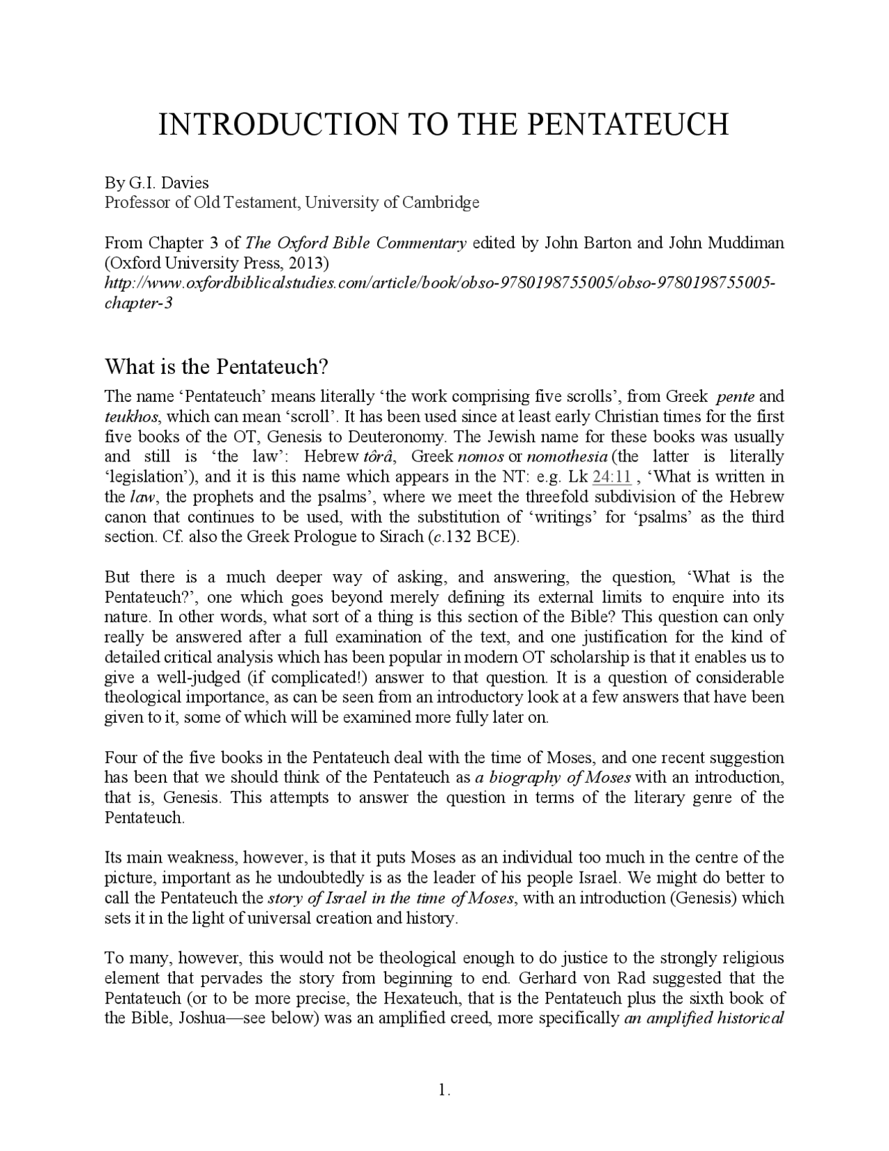 Introduction to Pentateuch - Docsity